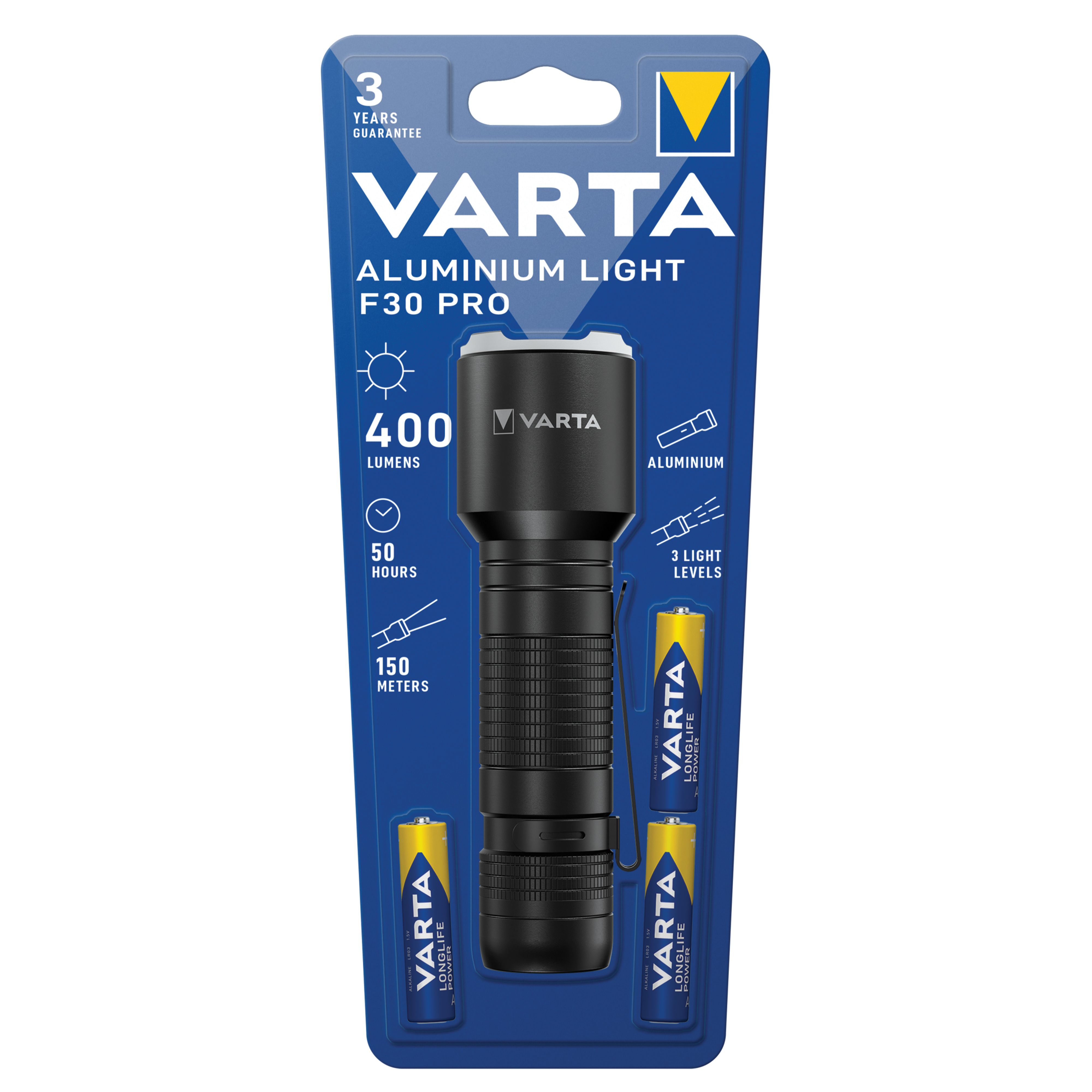 VARTA BLACK 400LM LED BATTERY-POWERED PORTABLE FLASHLIGHT
