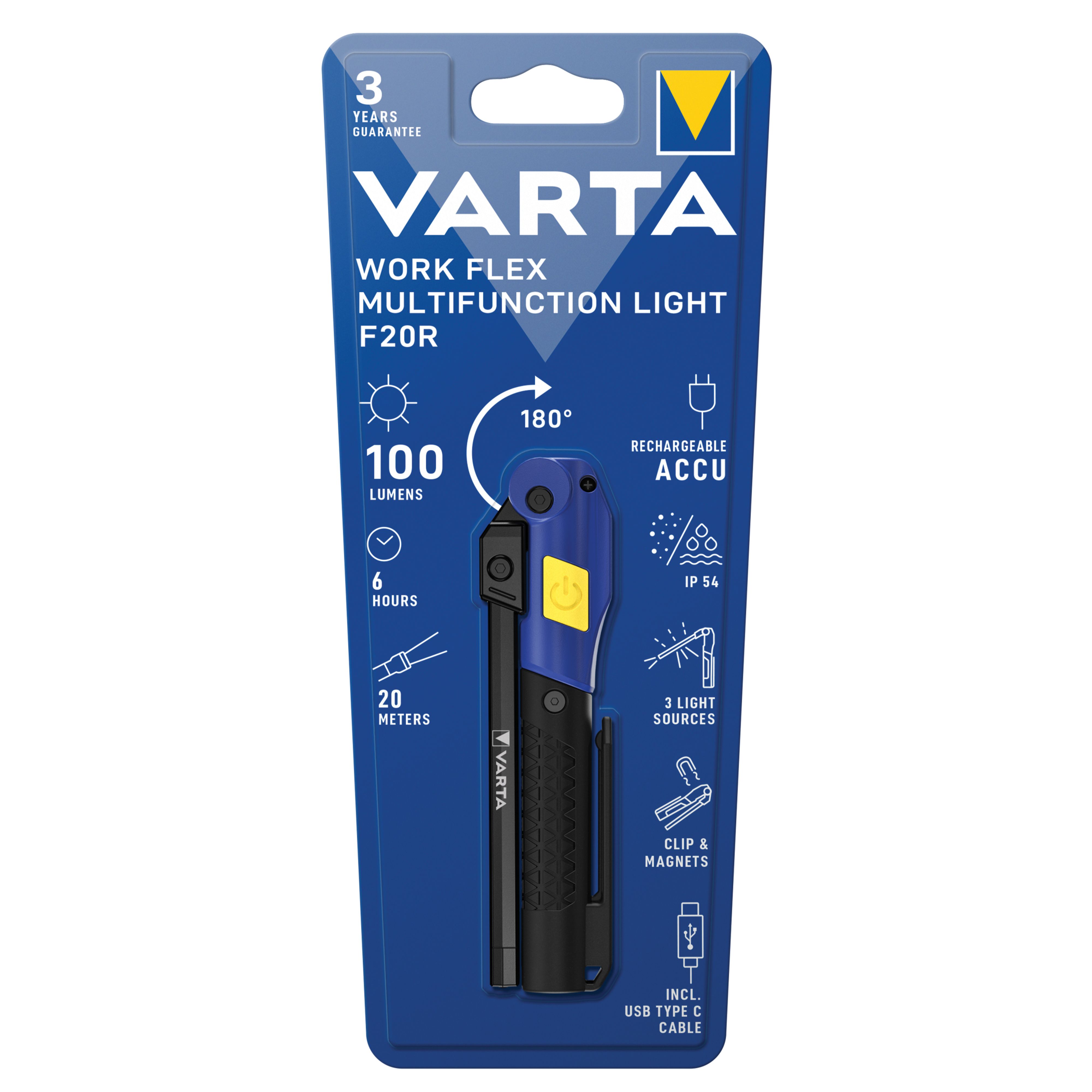Varta Black Rechargeable 100lm LED Battery-powered Inspection torch