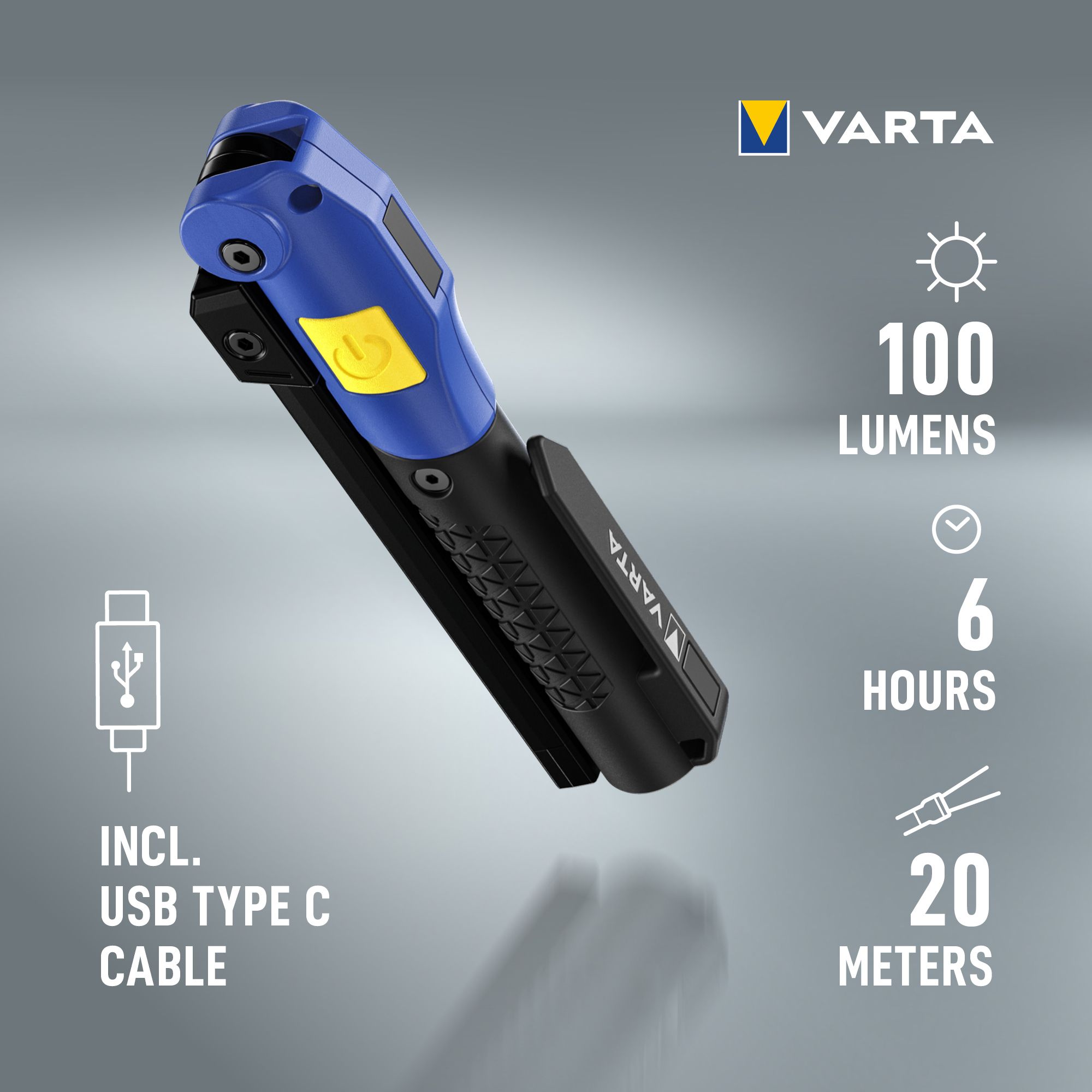 Varta Black Rechargeable 100lm LED Battery-powered Inspection torch