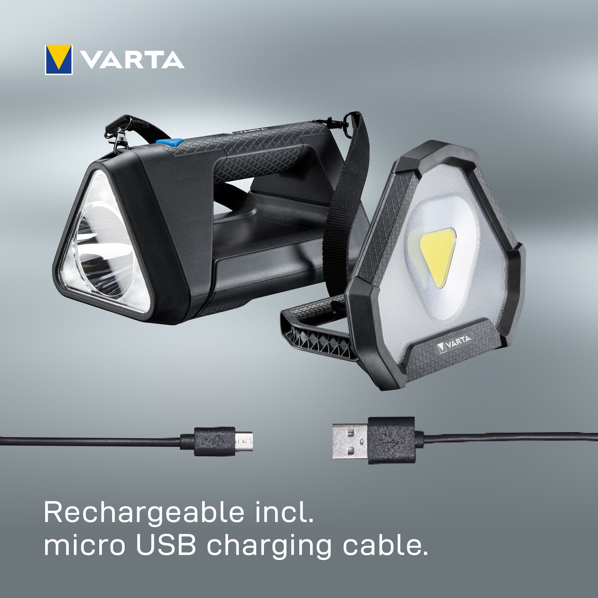 VARTA BLACK RECHARGEABLE 1450LM LED BATTERY-POWERED INSPECTION TORCH