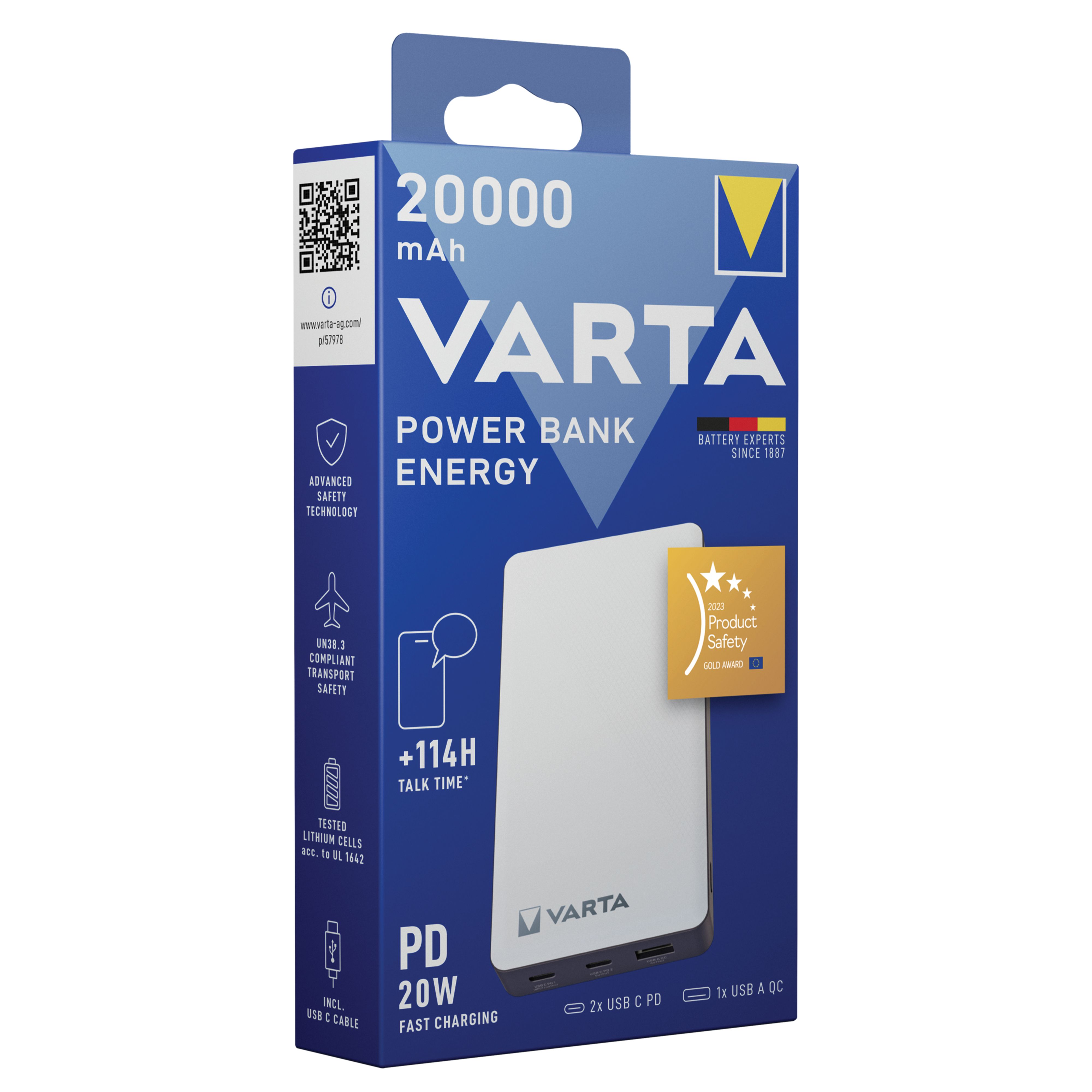 Varta Electrical White Portable Hybrid Power bank 20000mAh