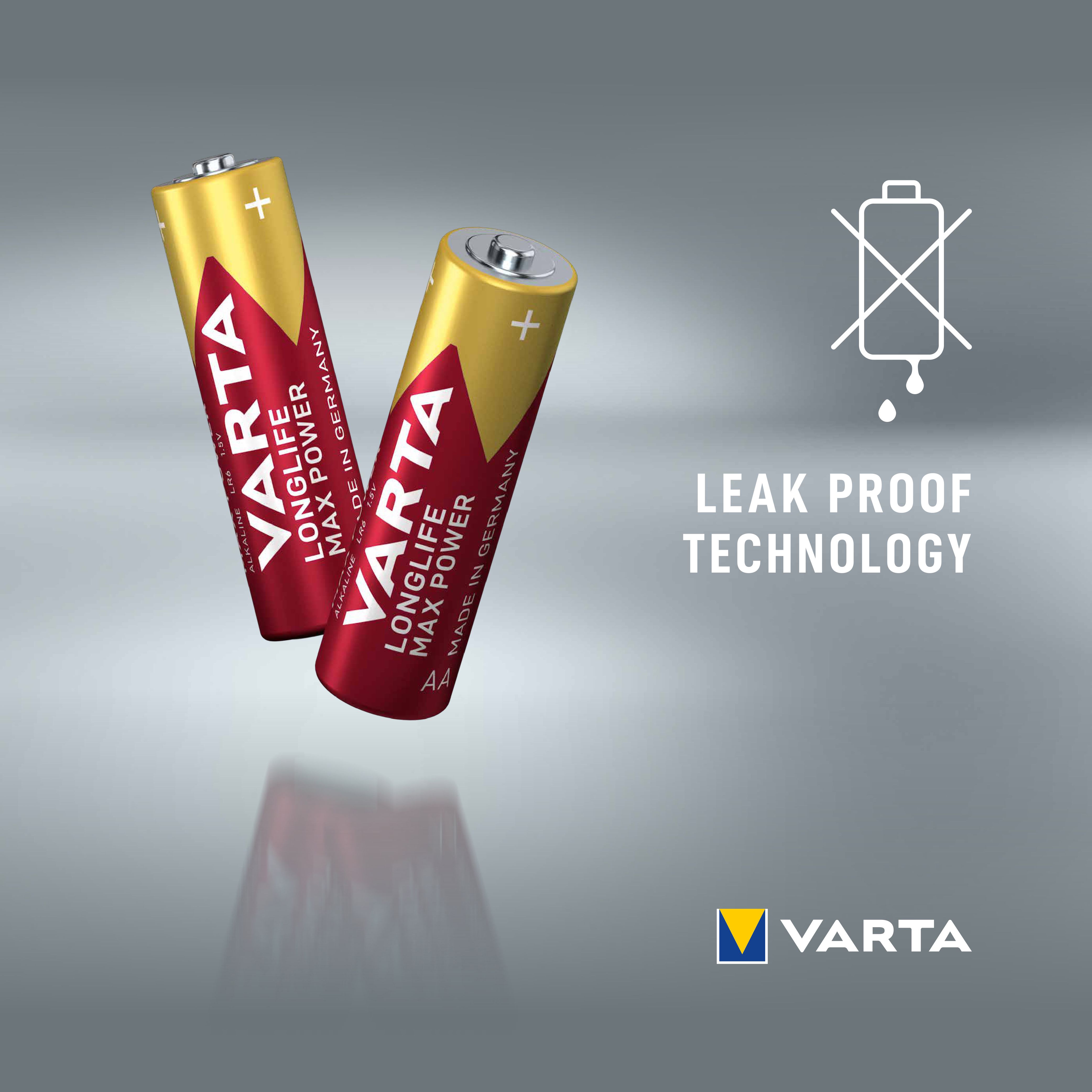 Varta Longlife Max Power 1.5V AA Batteries, Pack of 4
