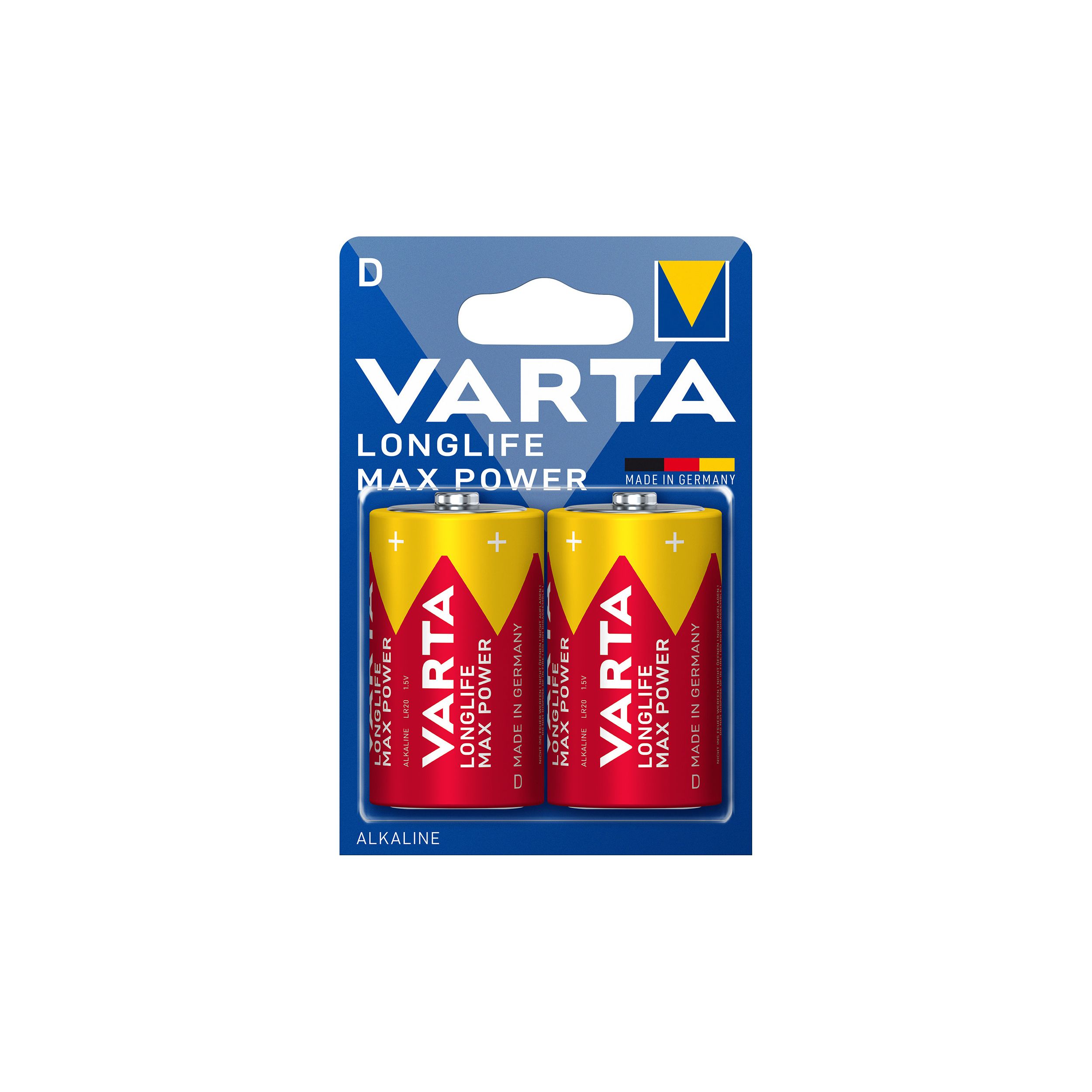 Varta Longlife Max Power 1.5V D Batteries, Pack of 2