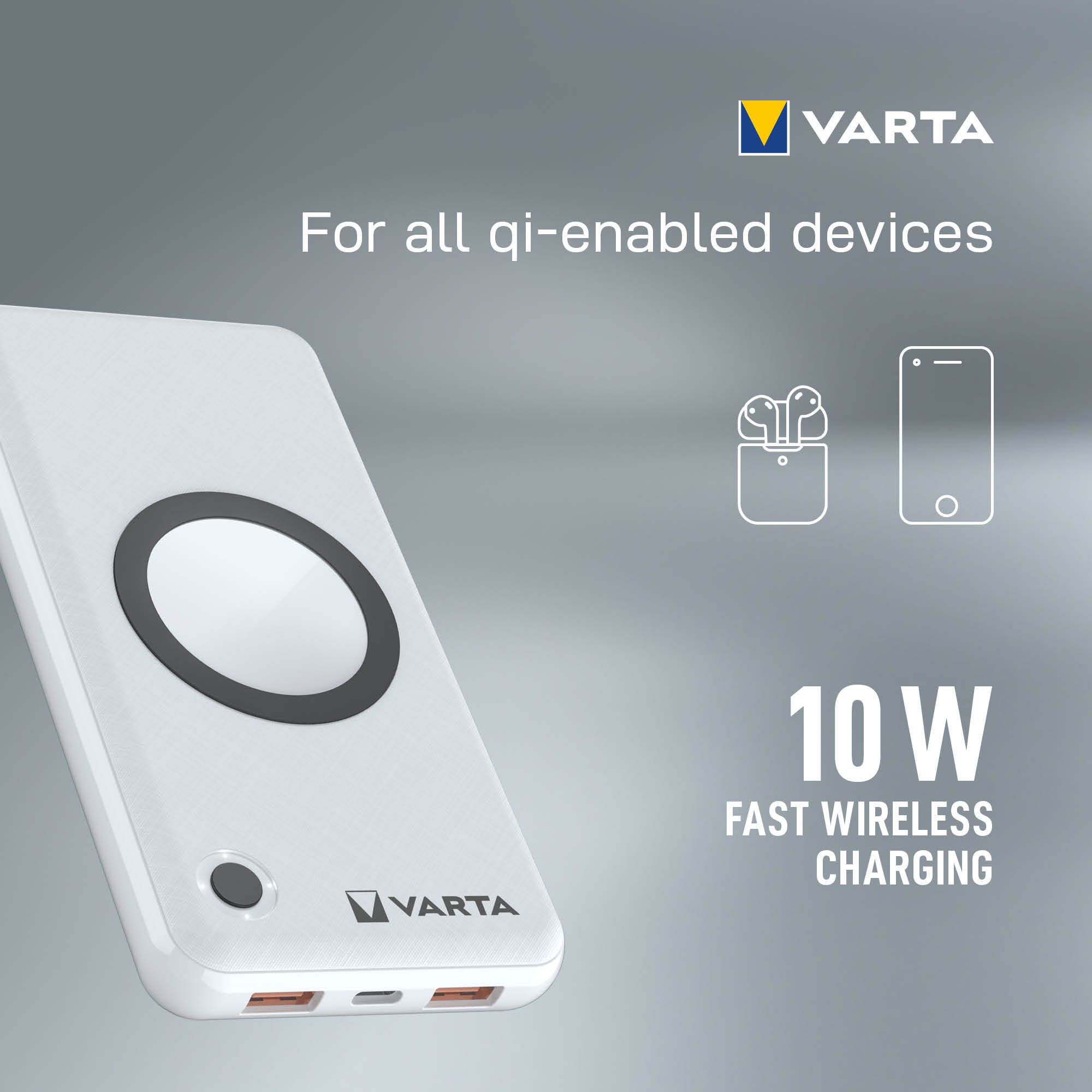 Varta Wireless White Portable Hybrid Power bank 15000mAh