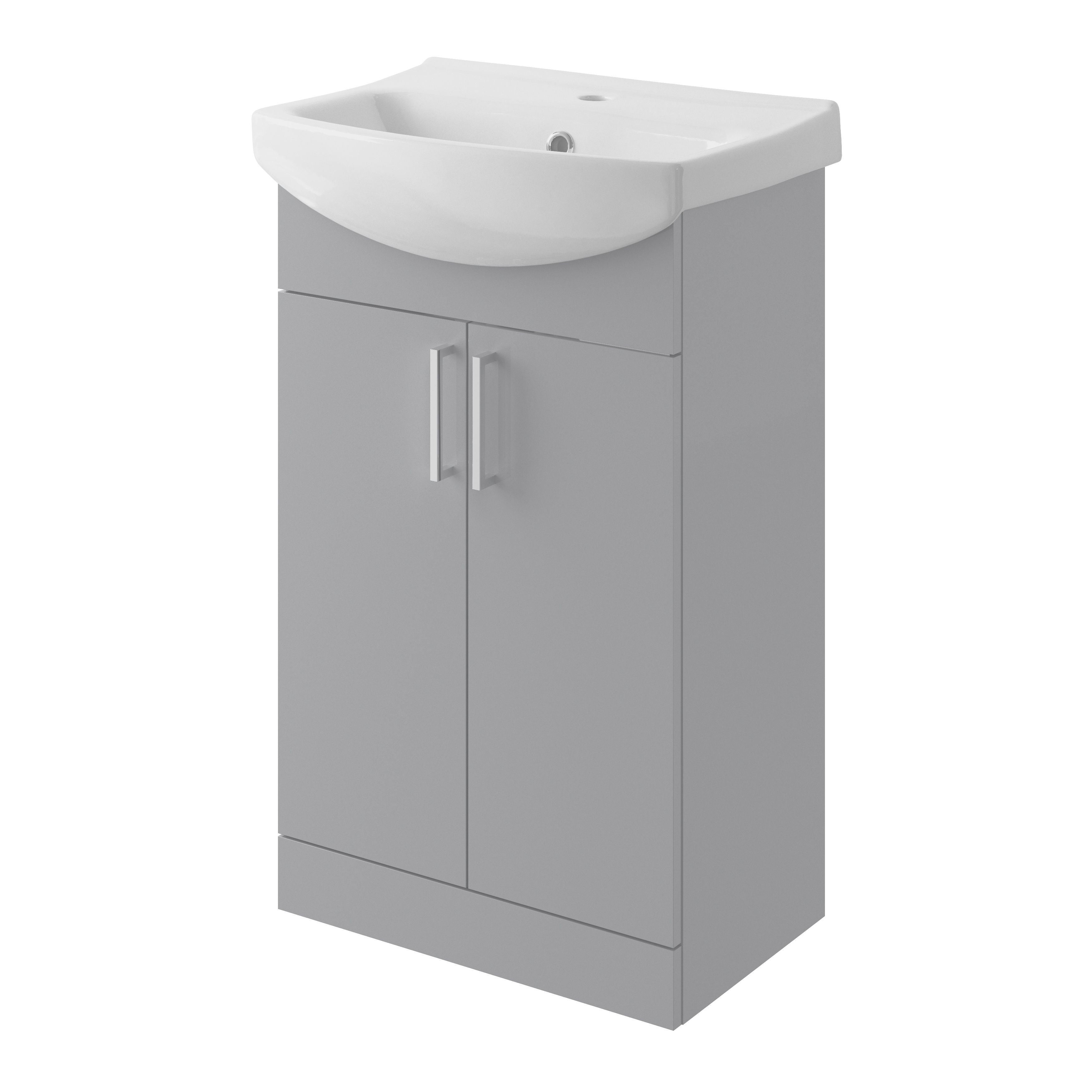 Veleka Gloss Grey Freestanding Vanity unit & basin set Without taps (W ...