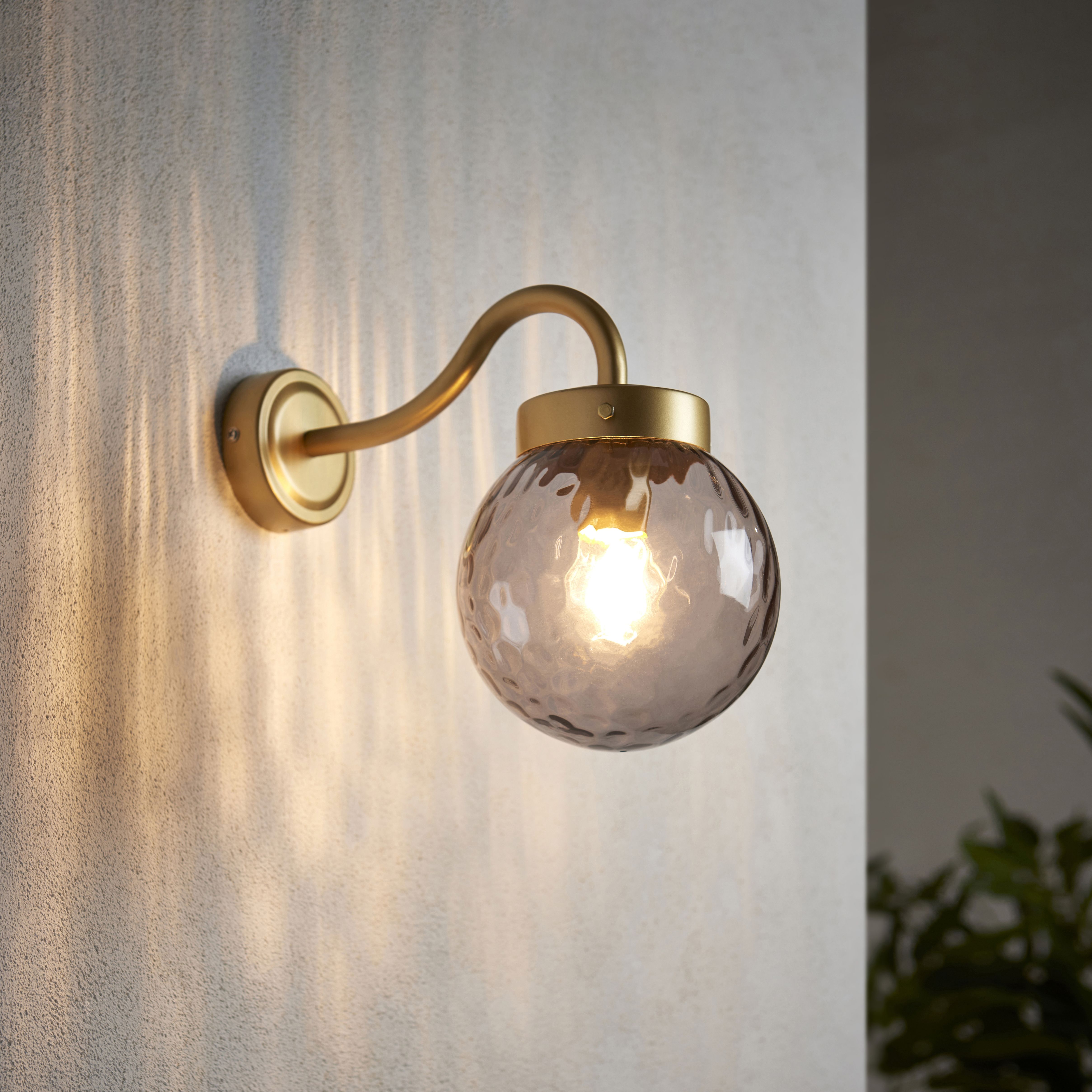 Verity Fixed Satin Gold Mains-powered (wired) Outdoor Dimmable Wall ...
