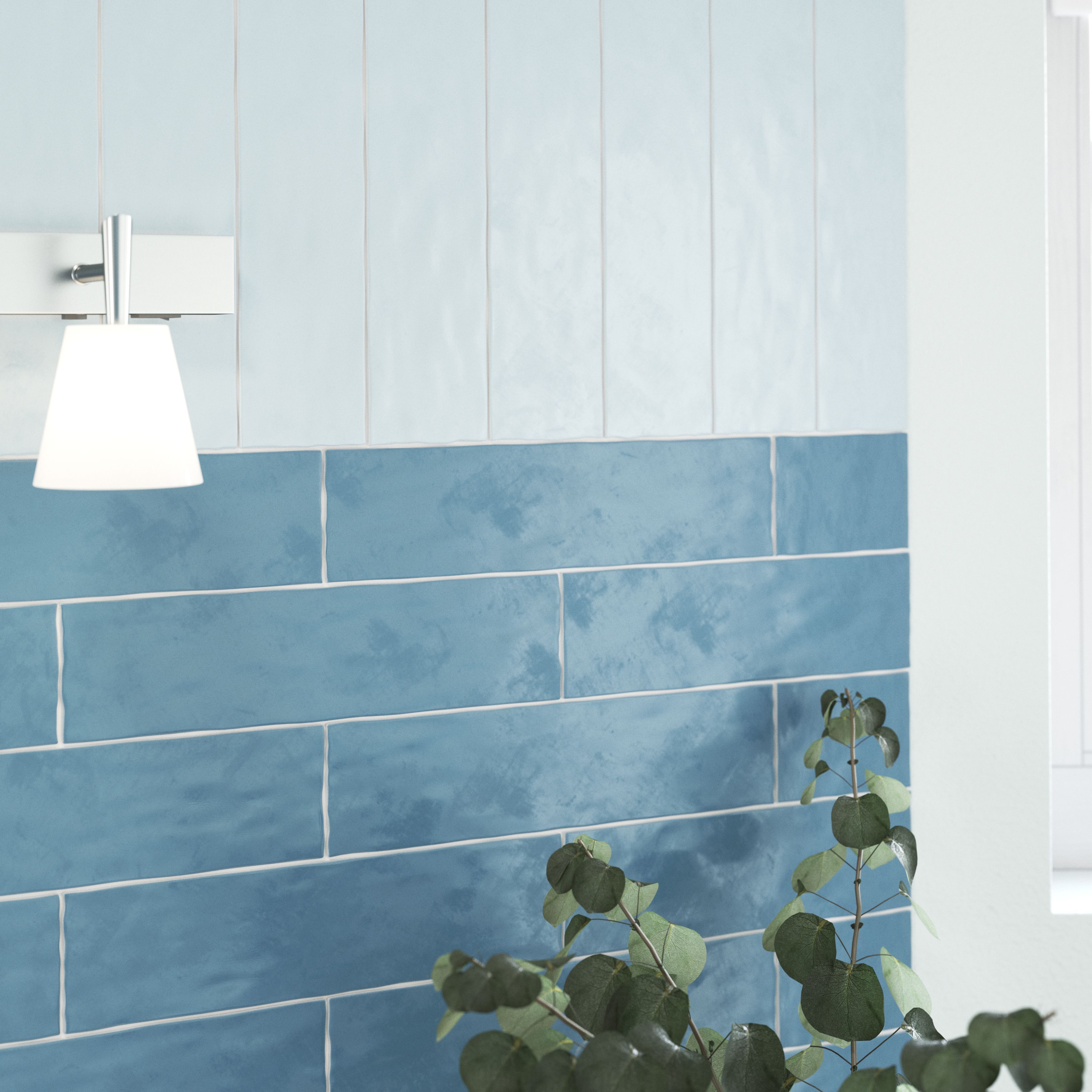 Vernisse Mallard blue Gloss Plain Embossed Ceramic Indoor Wall tile ...