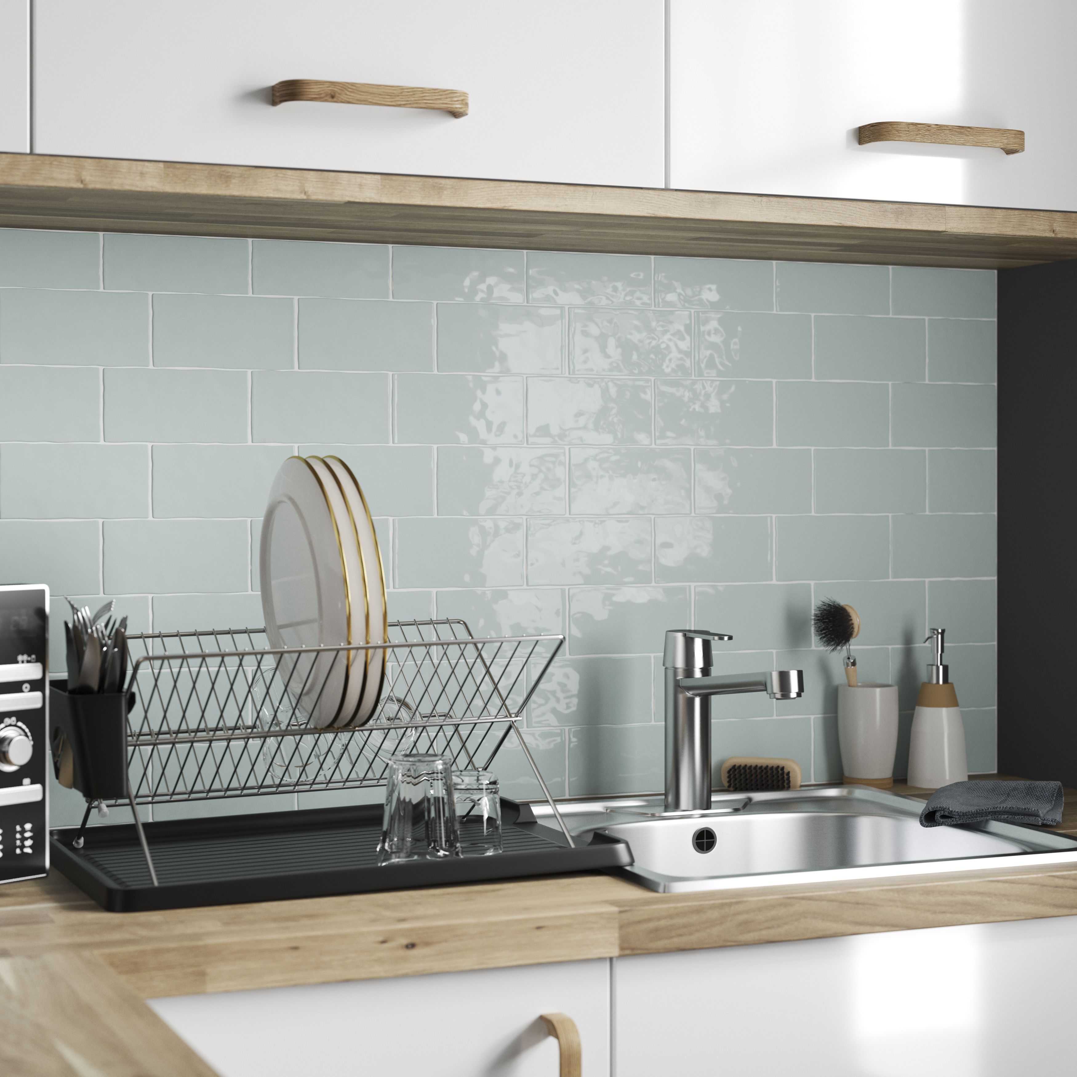 Vernisse Misty blue Gloss Plain Ceramic Indoor Wall Tile, Pack of 80 ...
