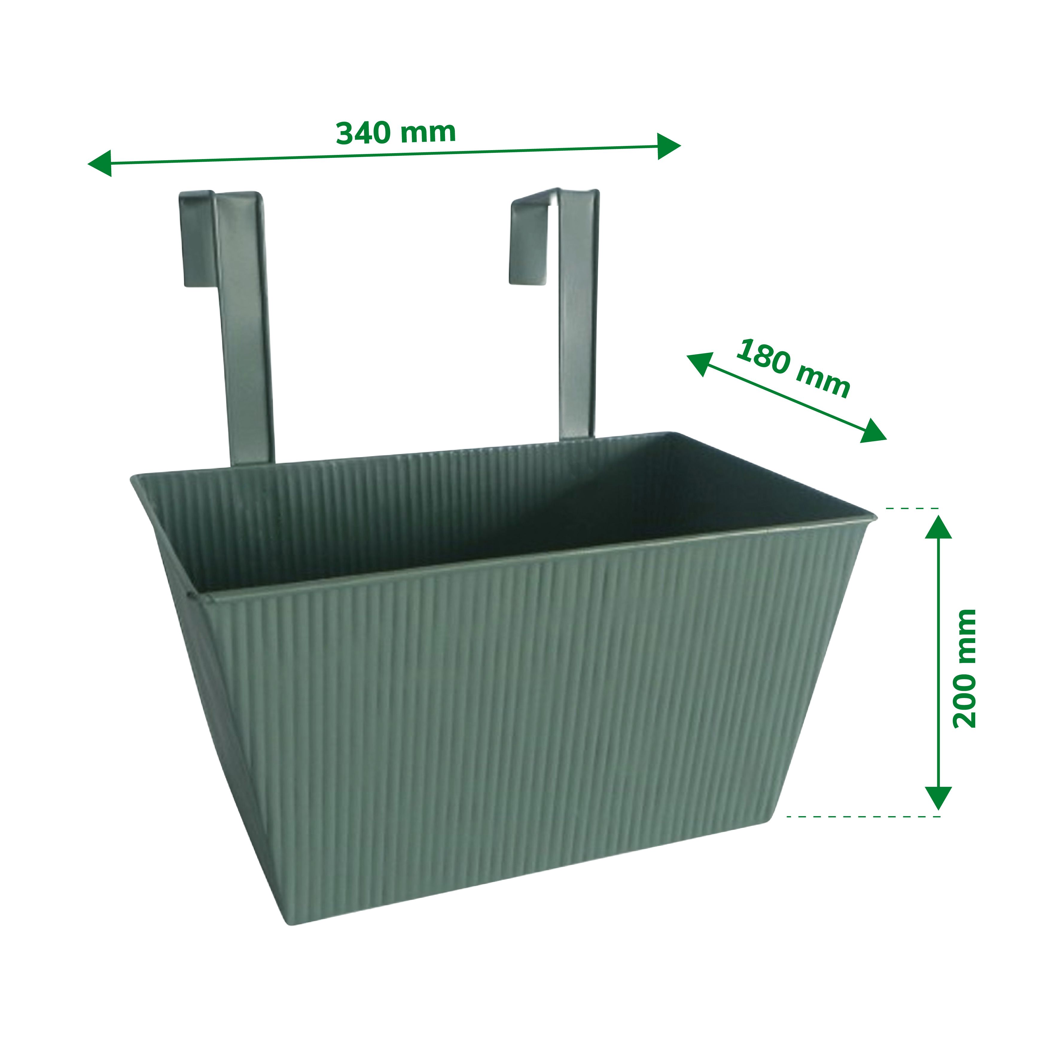 Verve 4L Green Metal Rectangular Trough (H)20cm (W)20cm (D)34cm