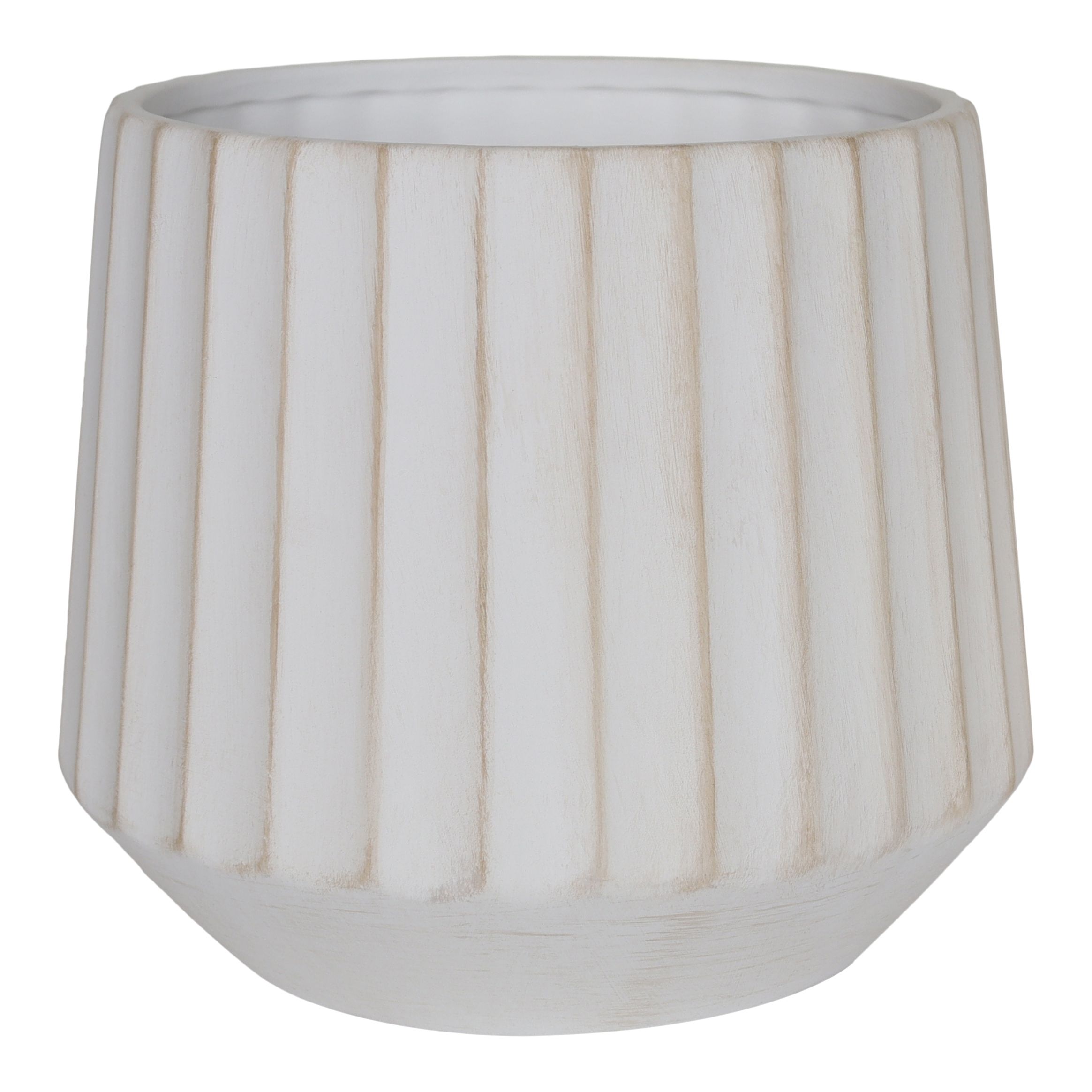 VERVE BEIGE WIDE RIBBED CERAMIC PLANT POT (DIA) 22CM, (H)19CM