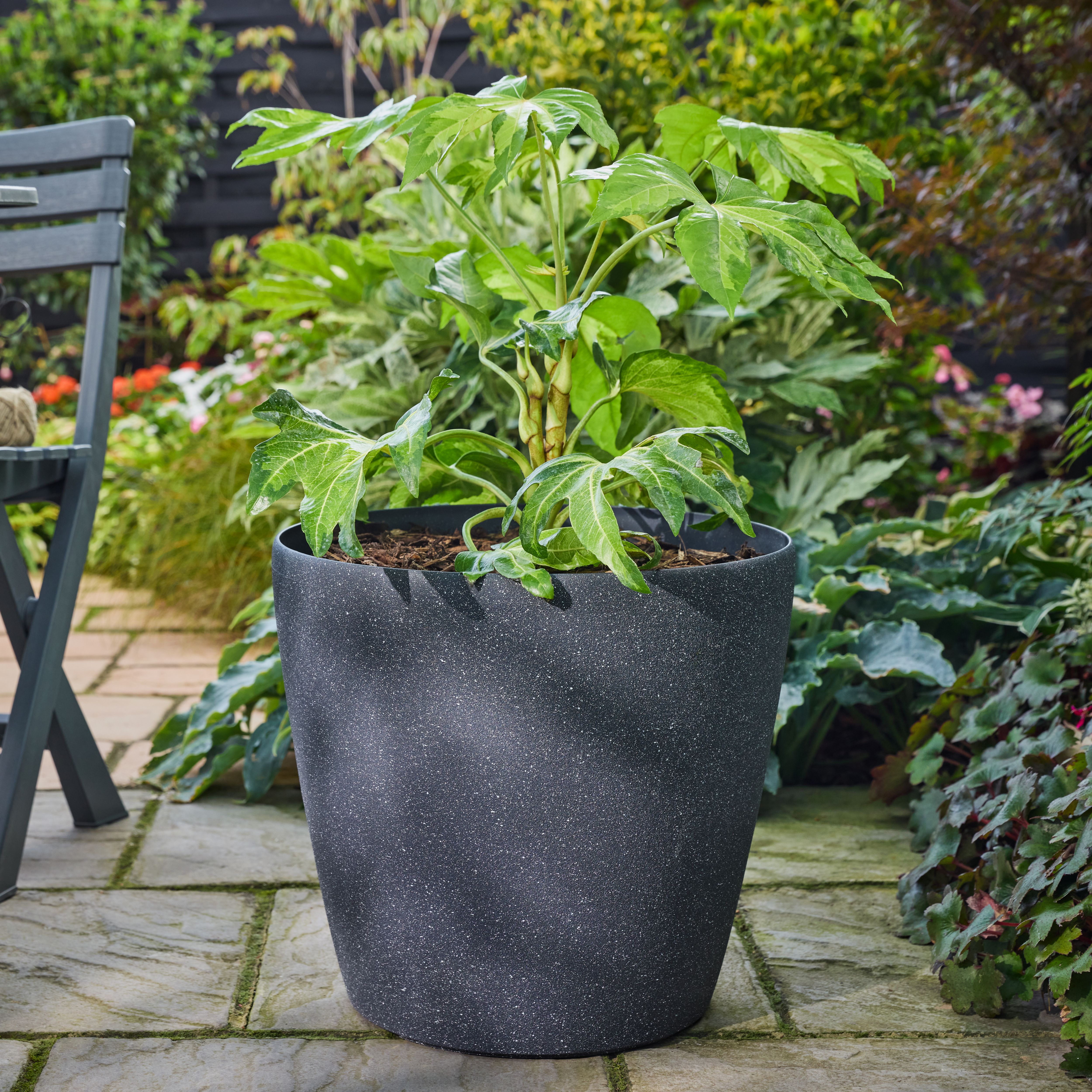 Verve Black Stone effect Recycled plastic Plant pot (Dia) 43cm, (H)40cm