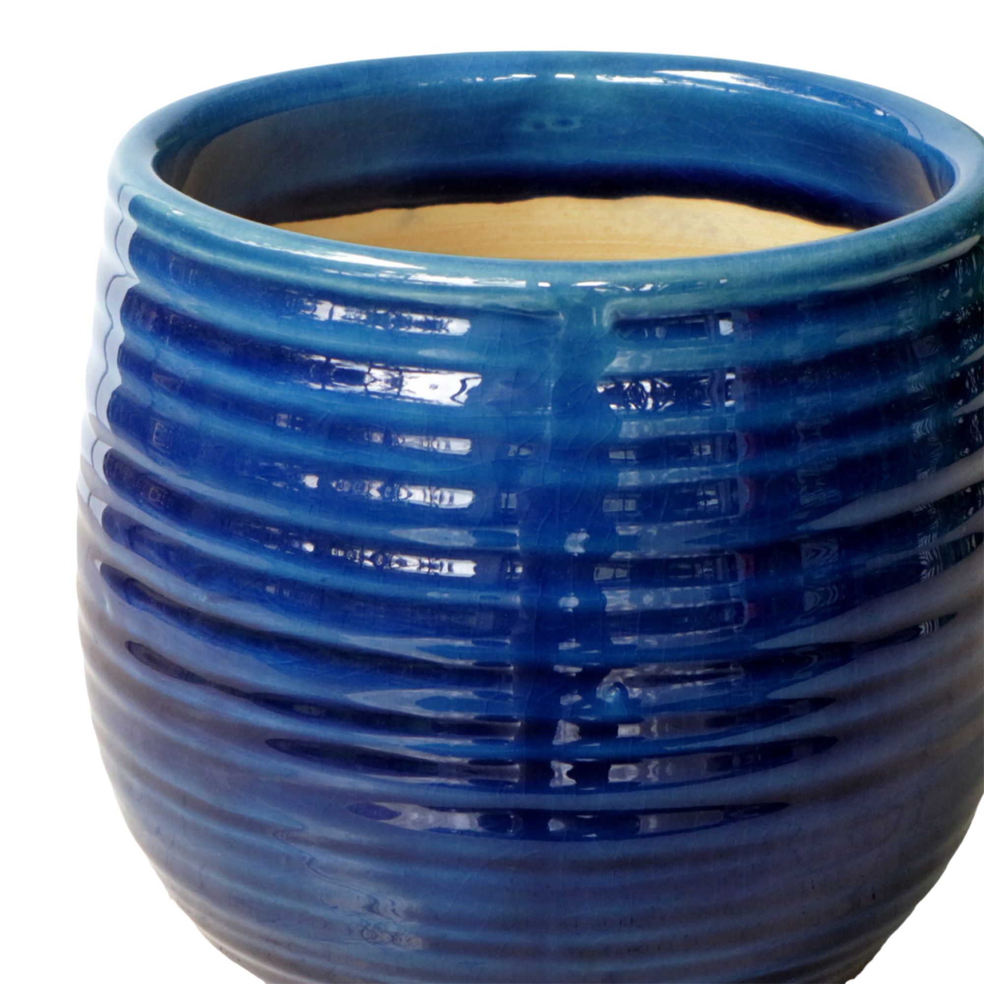Verve Blue Ceramic Glazed Plant pot (Dia) 15cm, (H)12.5cm
