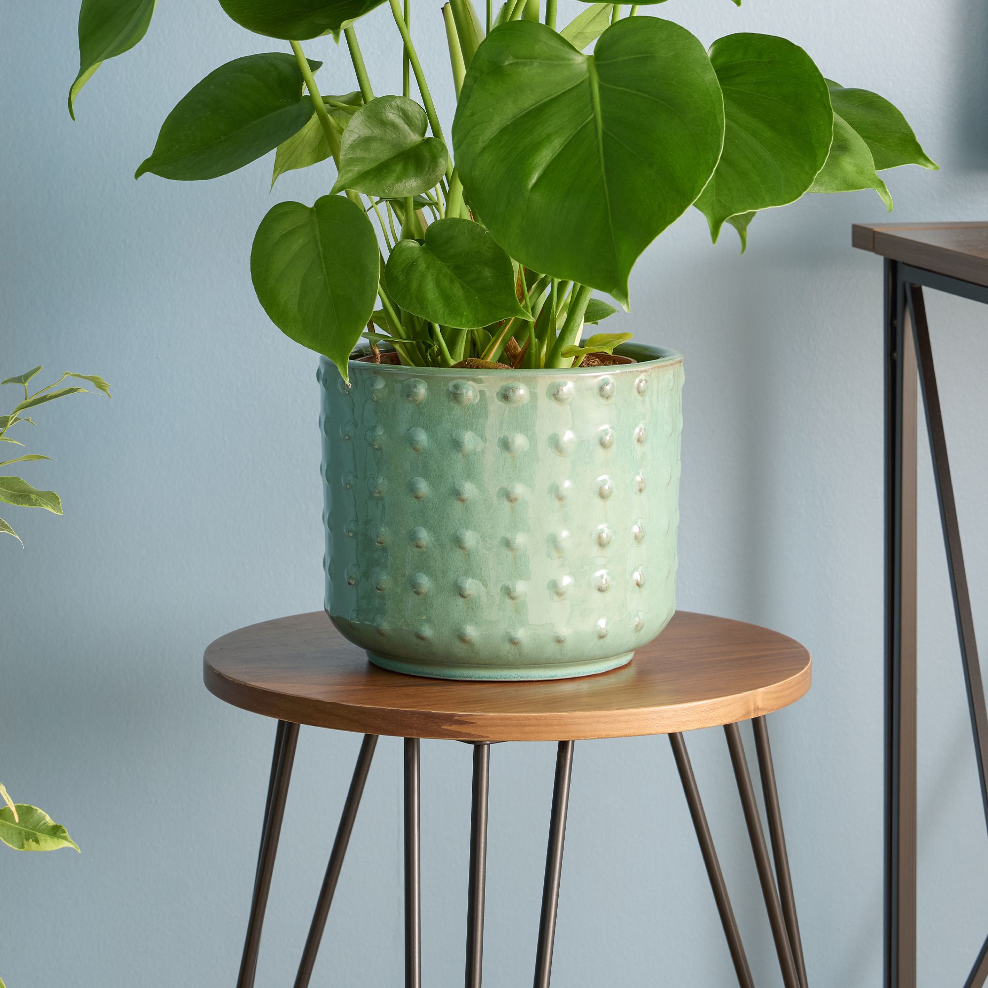 Verve Blue Ceramic Glazed Plant pot (Dia) 23cm, (H)20cm