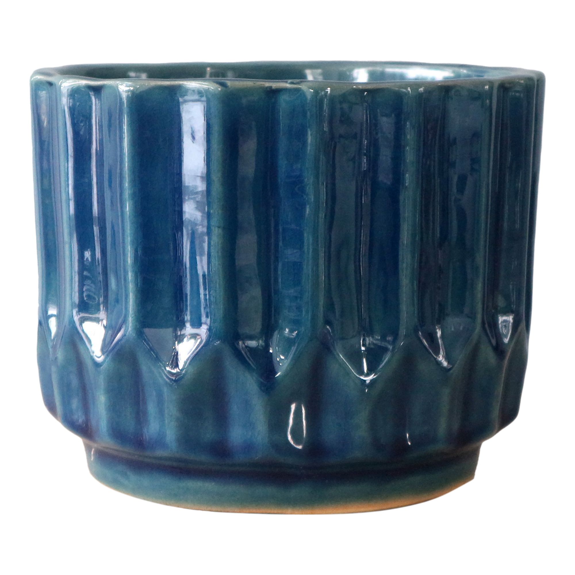 Verve Blue Ceramic Plant pot (Dia) 17cm, (H)13cm