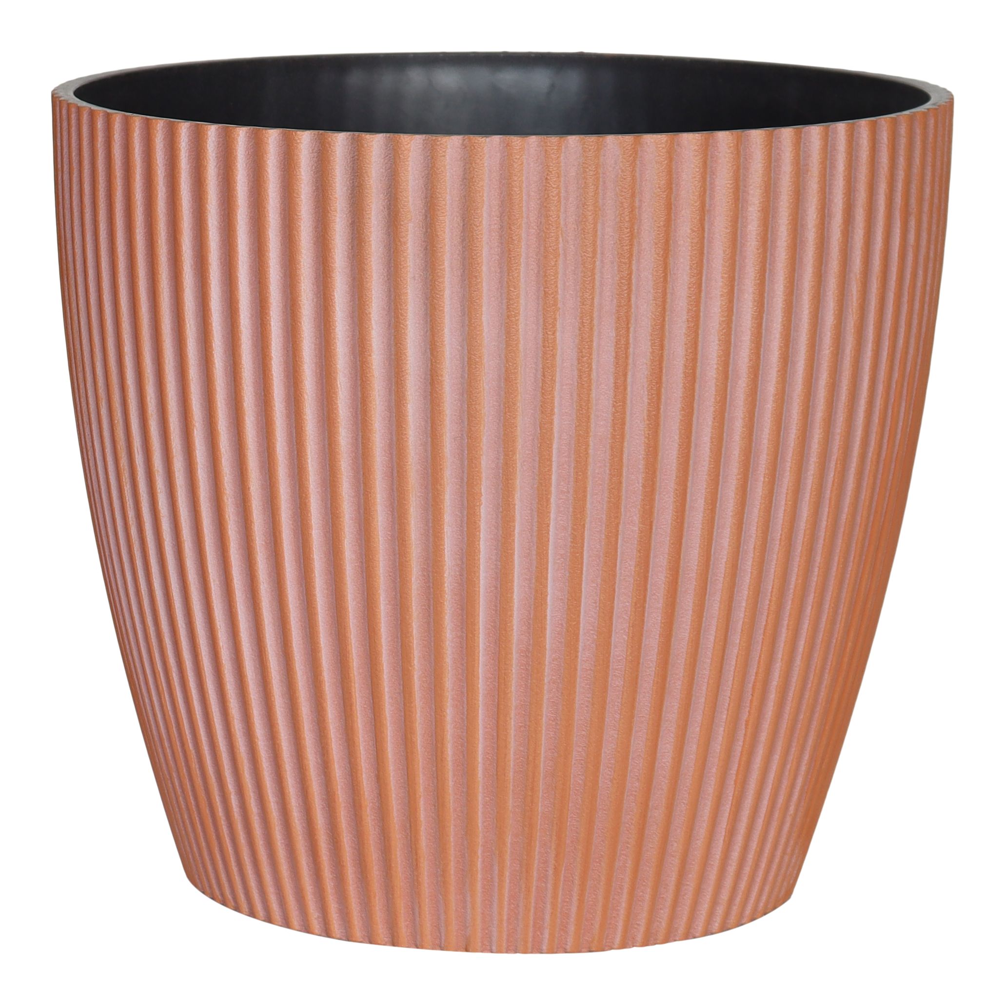 Verve Brown Ribbed Recycled plastic Plant pot (Dia) 15cm, (H)14cm