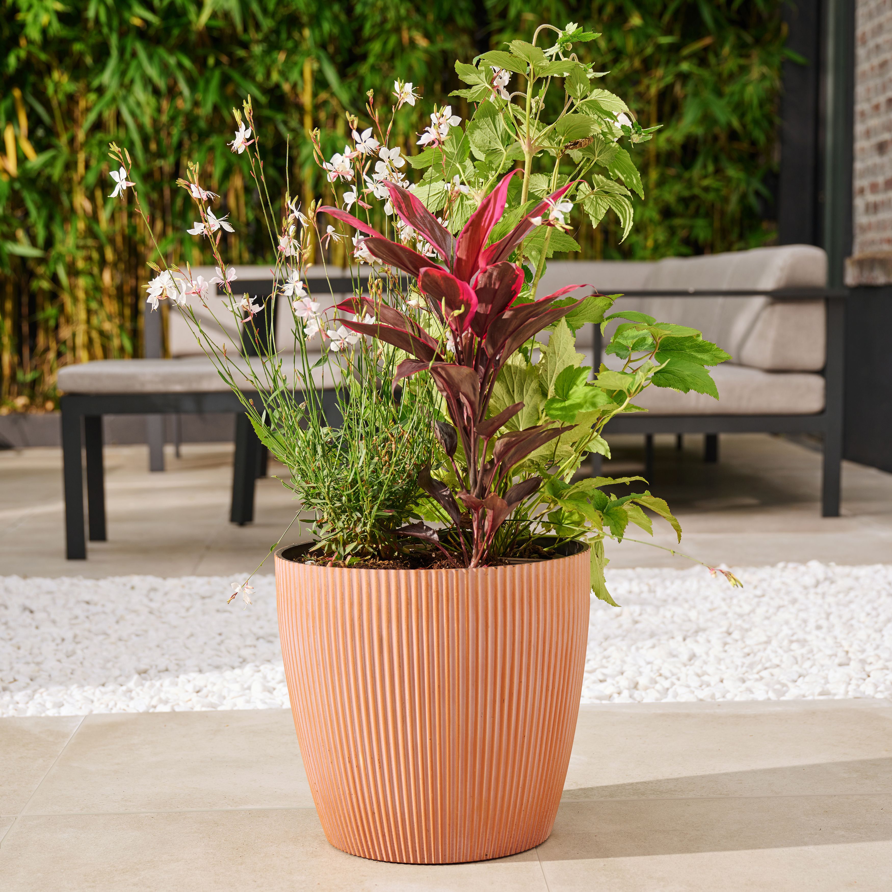 Verve Brown Ribbed Recycled plastic Plant pot (Dia) 35cm, (H)33cm