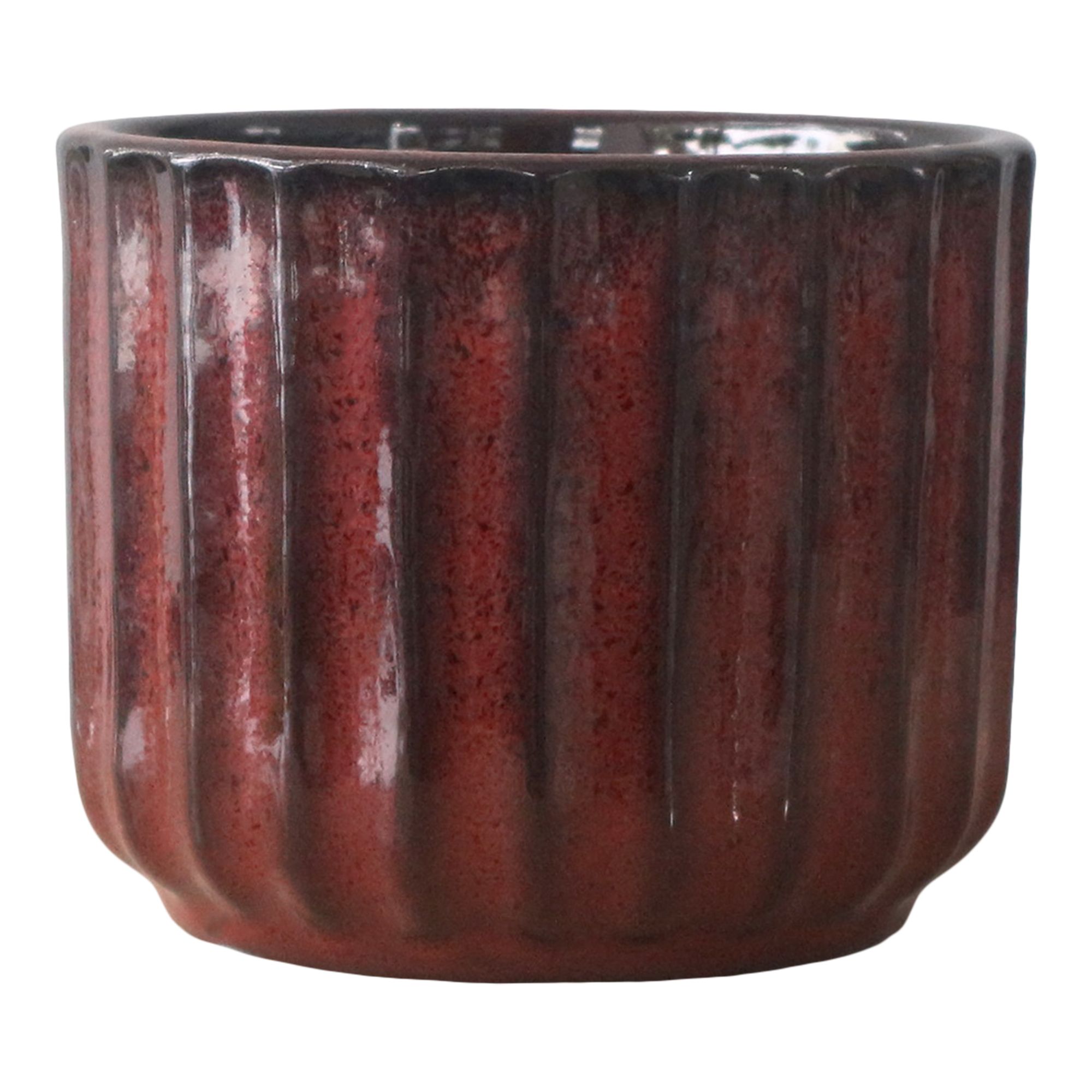 Verve Burnt russet Red Wide ribbed Ceramic Plant pot (Dia) 16cm, (H)13cm