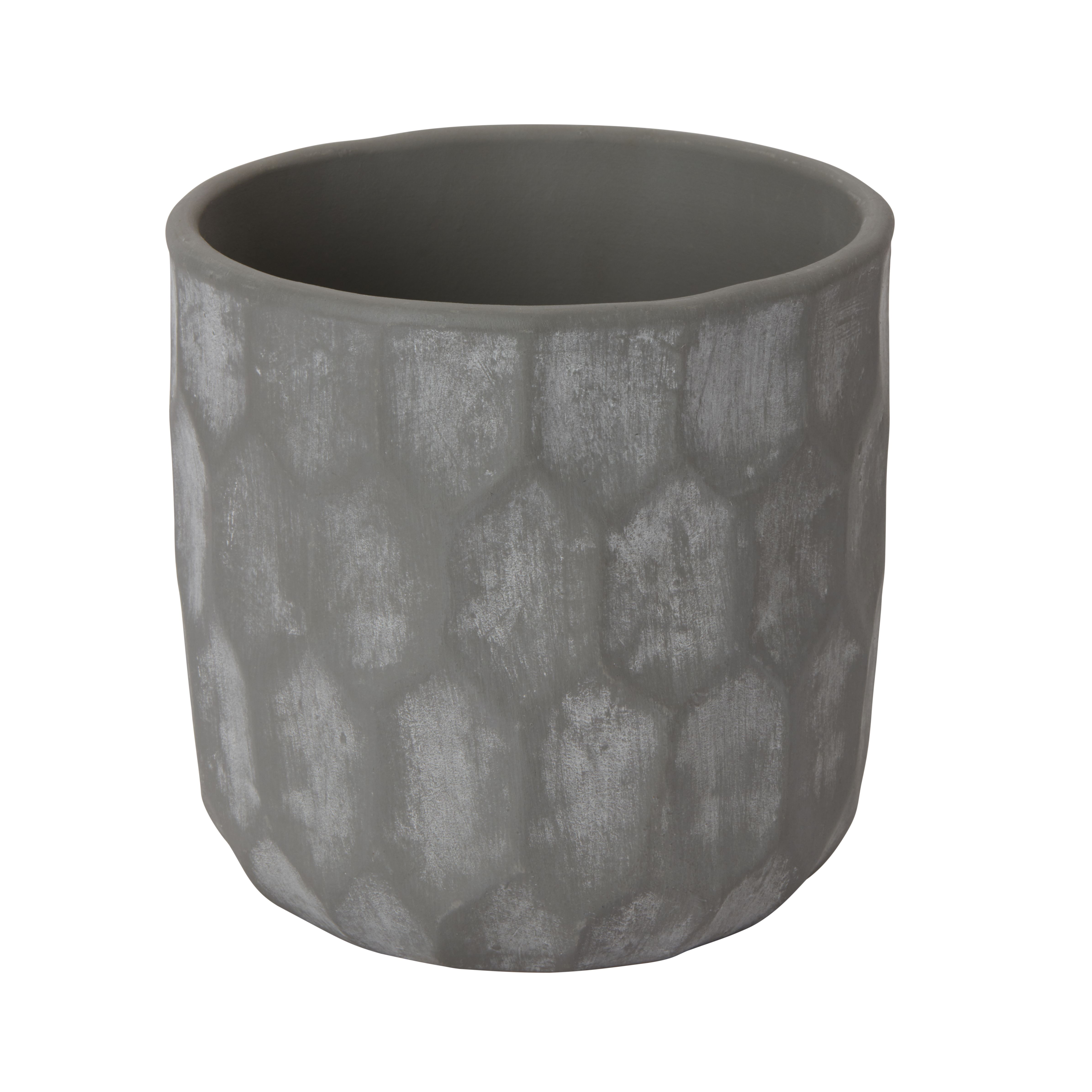 Verve Grey Honeycomb Clay Plant pot (Dia) 14.1cm, (H)13.5cm, 1.2L