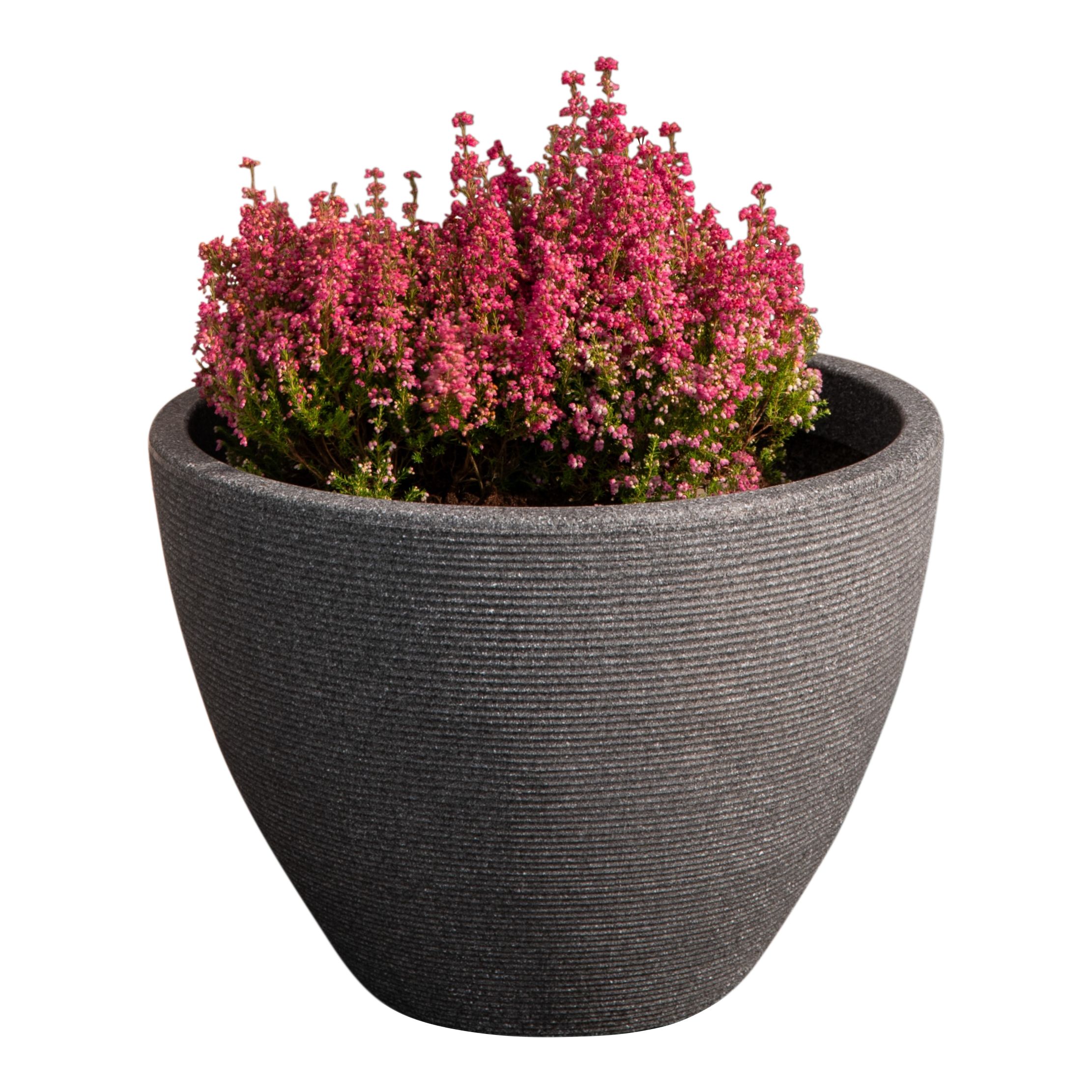 Verve Grey Stone effect Ridged Planter Plastic Plant pot (Dia) 40cm, (H ...