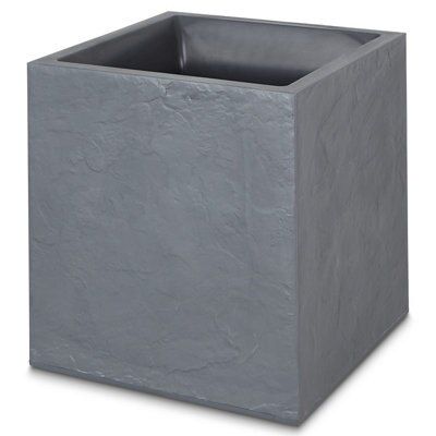 Verve Matt Dark grey Slate effect Plastic Plant pot (Dia) 40cm, (H)43 ...