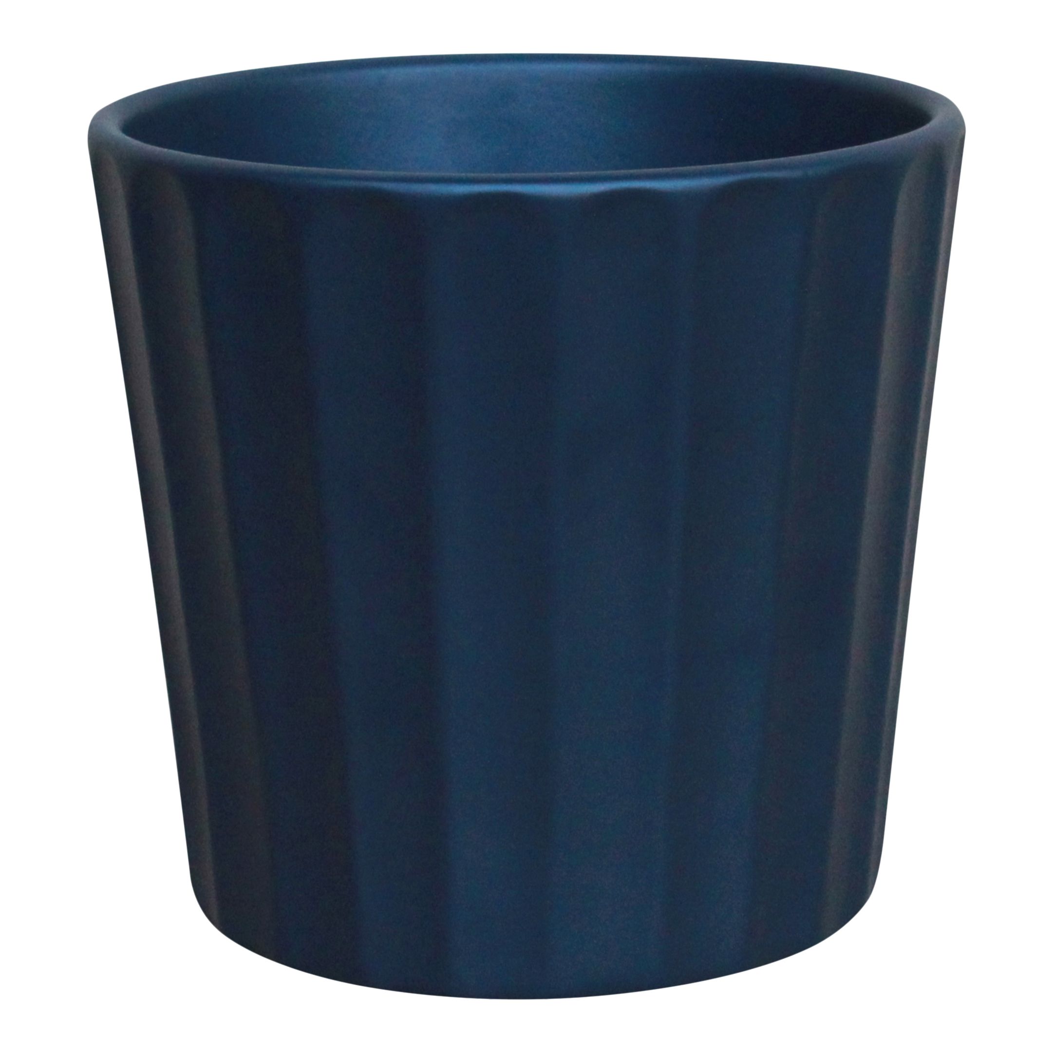 Verve Midnight Navy Ribbed Clay Plant pot (Dia) 14.5cm, (H)13cm
