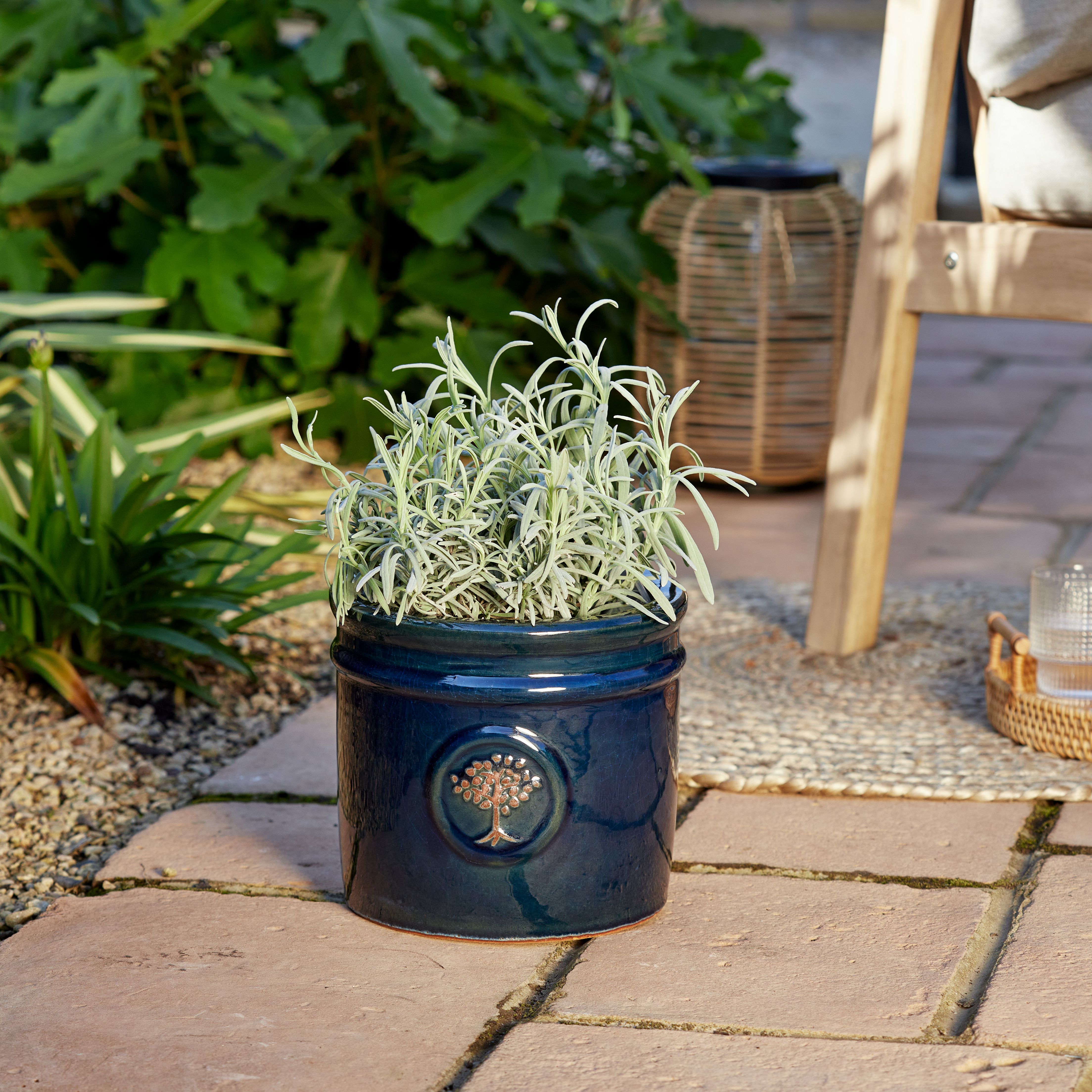 Verve Navy Ceramic Plant pot (Dia) 20cm, (H)19cm, 4L