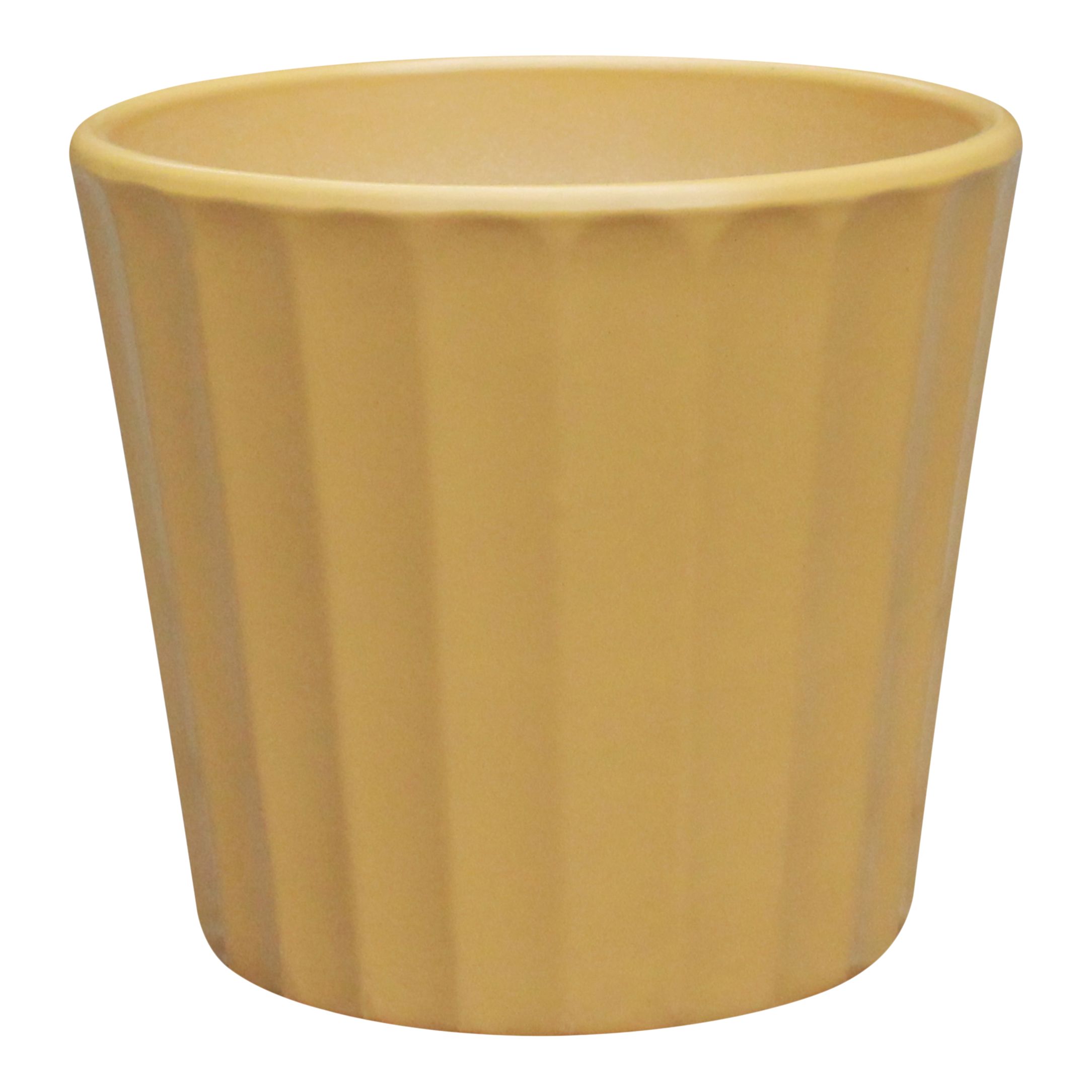 Verve Painted Golden Apricot Ribbed Clay Plant pot (Dia) 14.5cm, (H)13cm