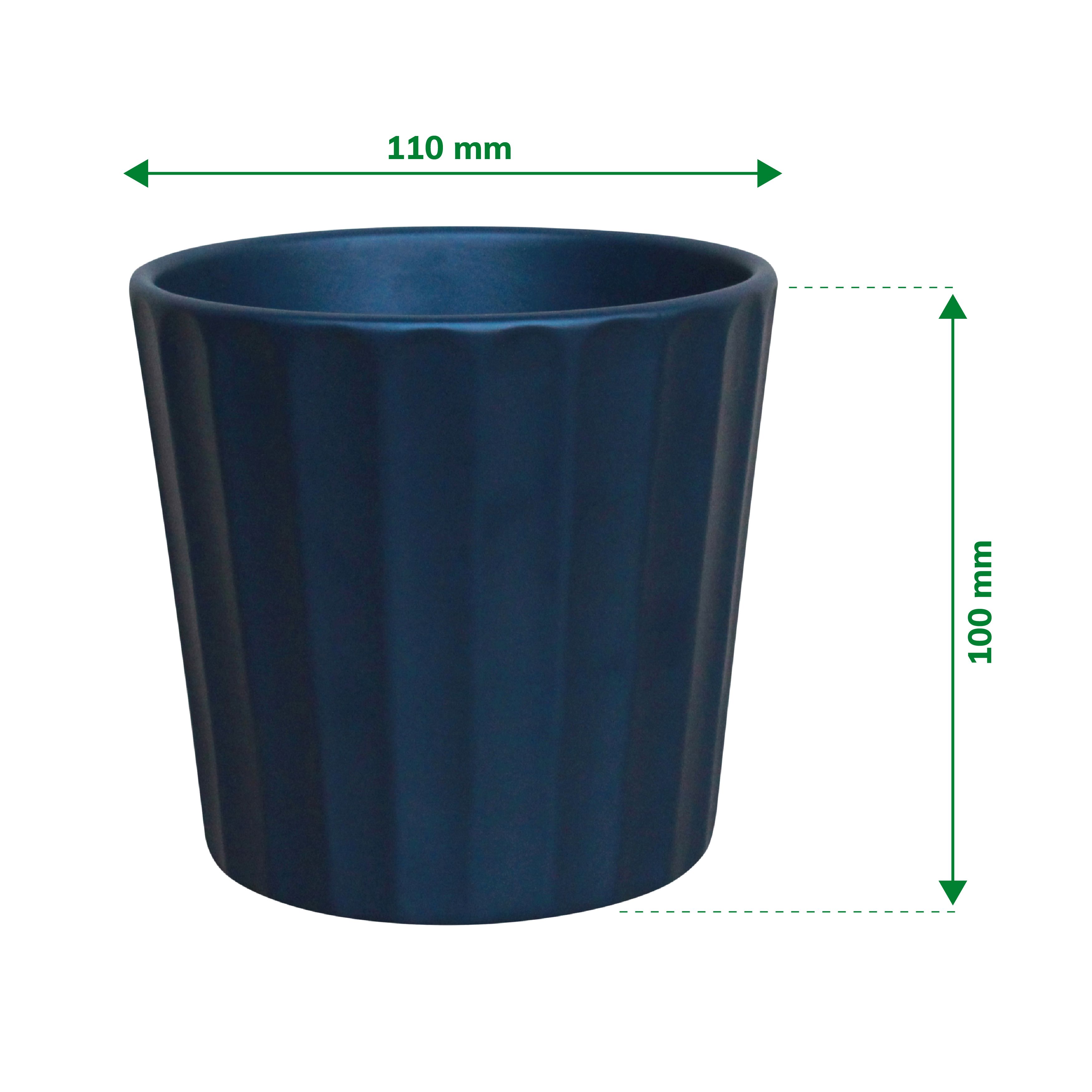 Verve Painted Midnight Navy Ribbed Clay Plant pot (Dia) 16.5cm, (H)15cm