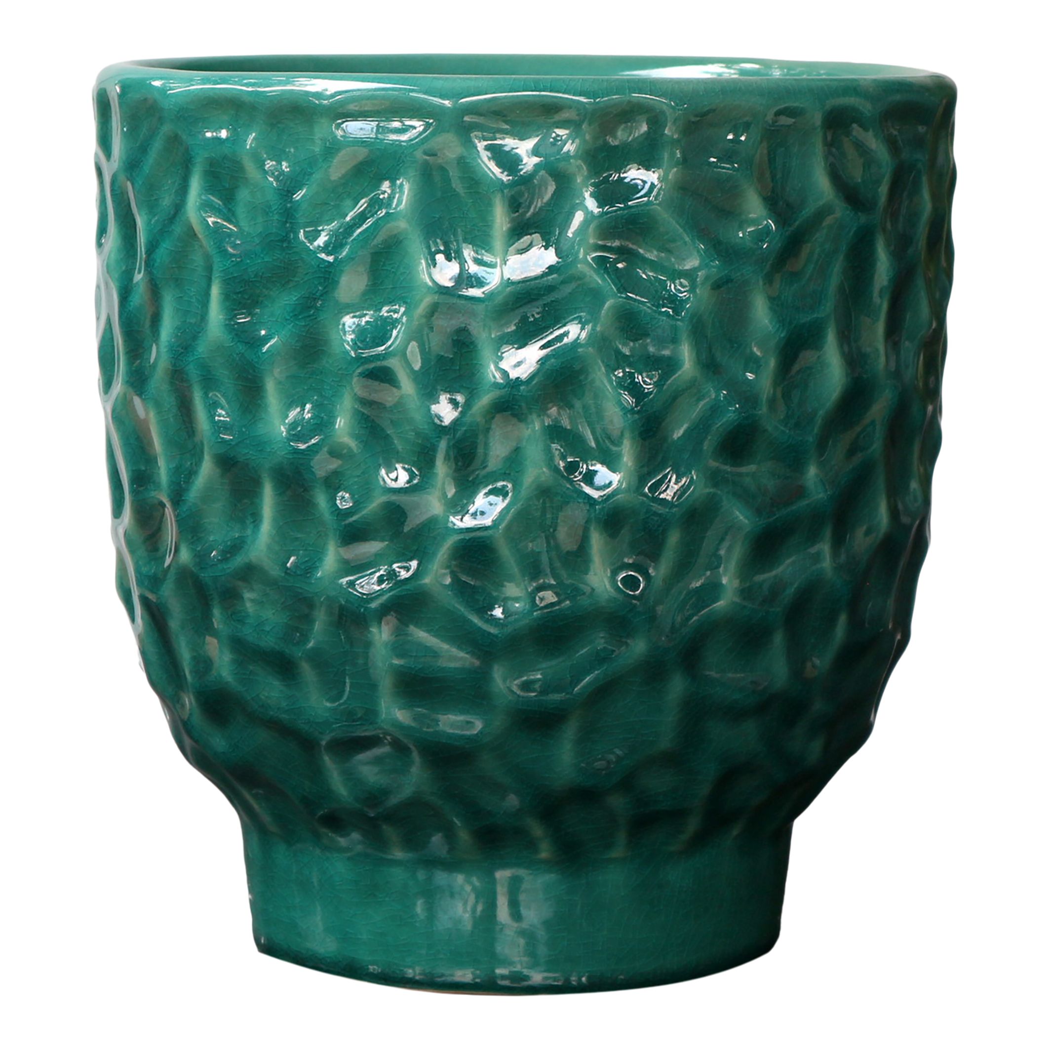 Verve Raised bowl Green Dimpled Ceramic Plant pot (Dia) 23.5cm, (H)23.5cm