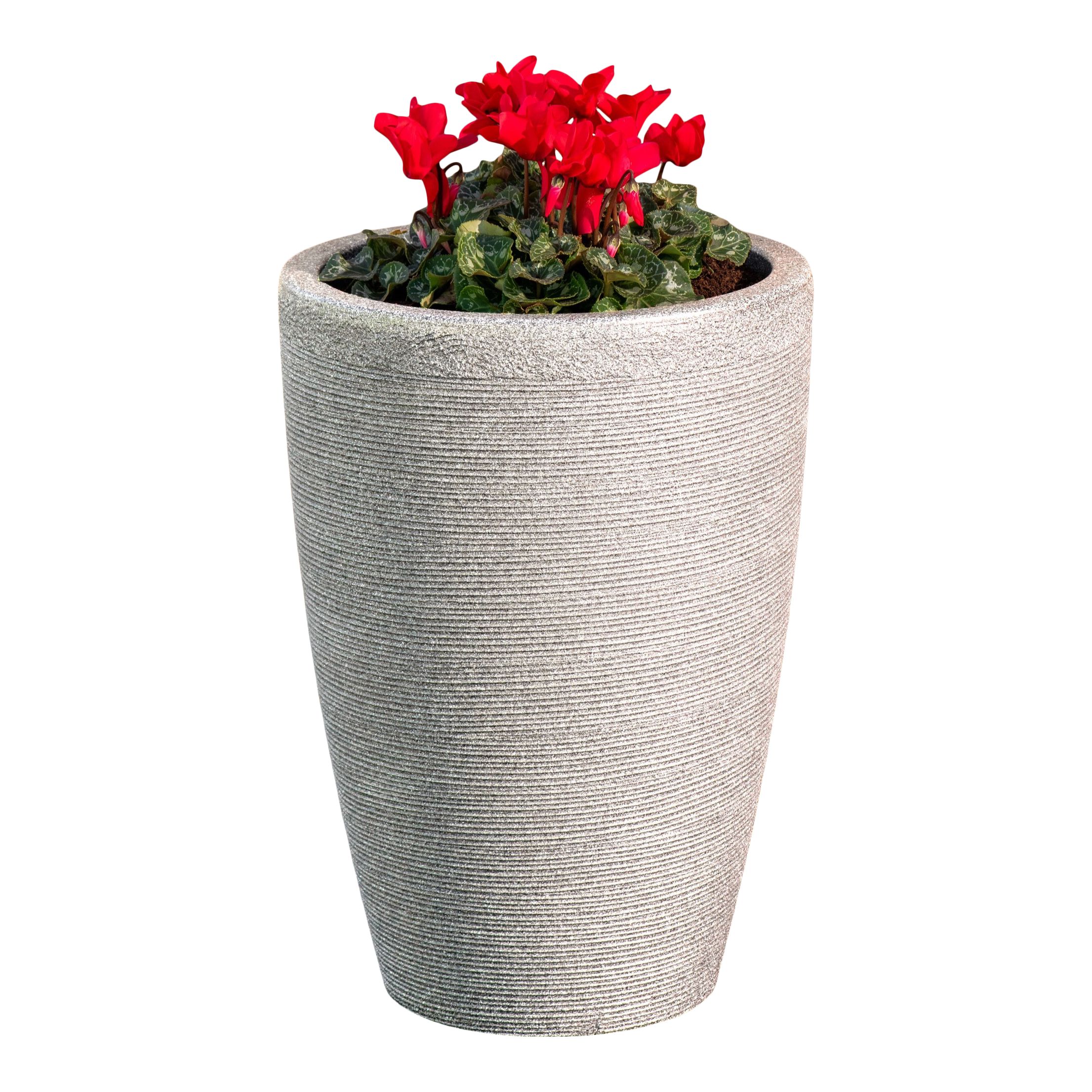 Verve Taupe Stone effect Tall Ridged Planter Plastic Plant pot (Dia ...