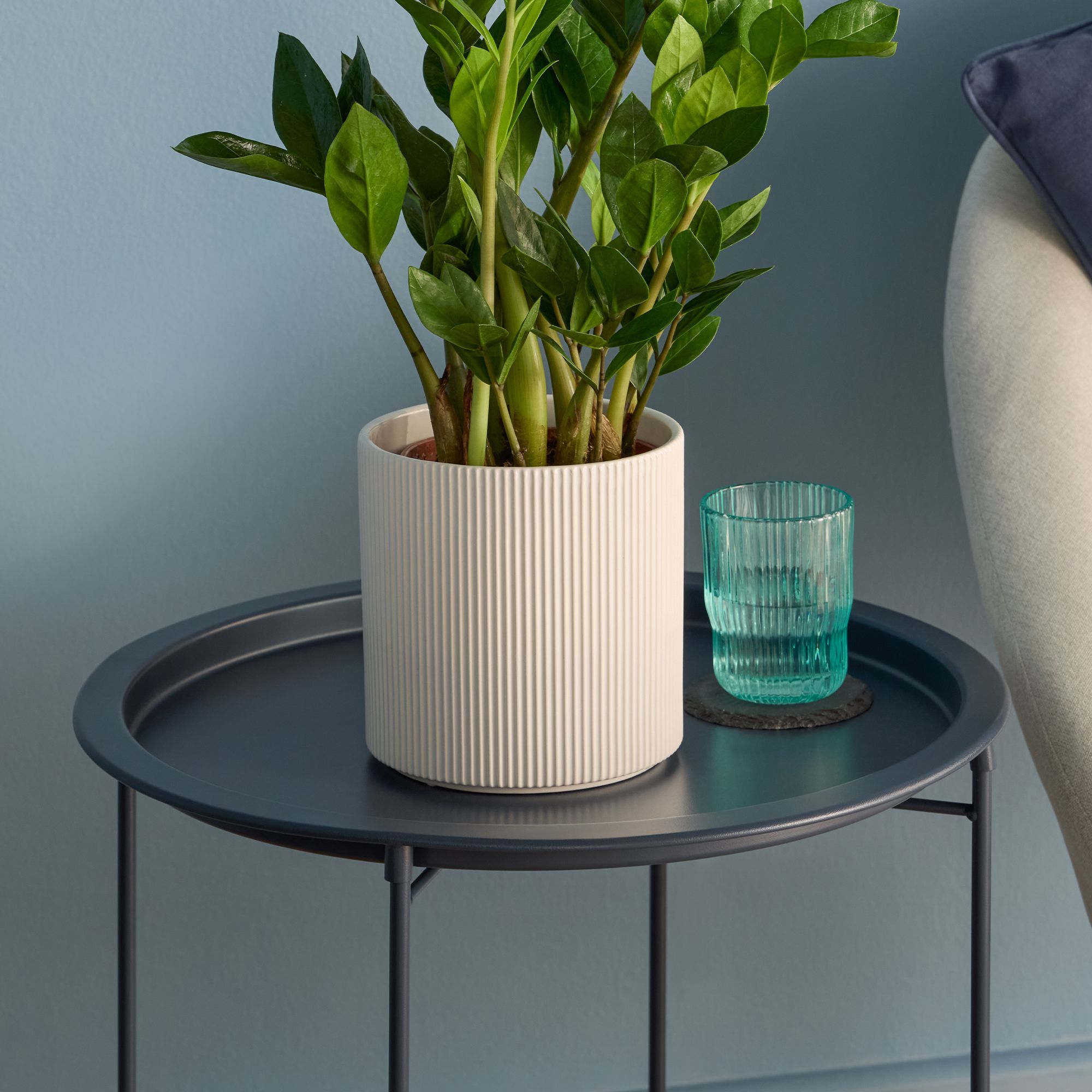 Verve White Ribbed Ceramic Plant pot (Dia) 16cm, (H)16cm