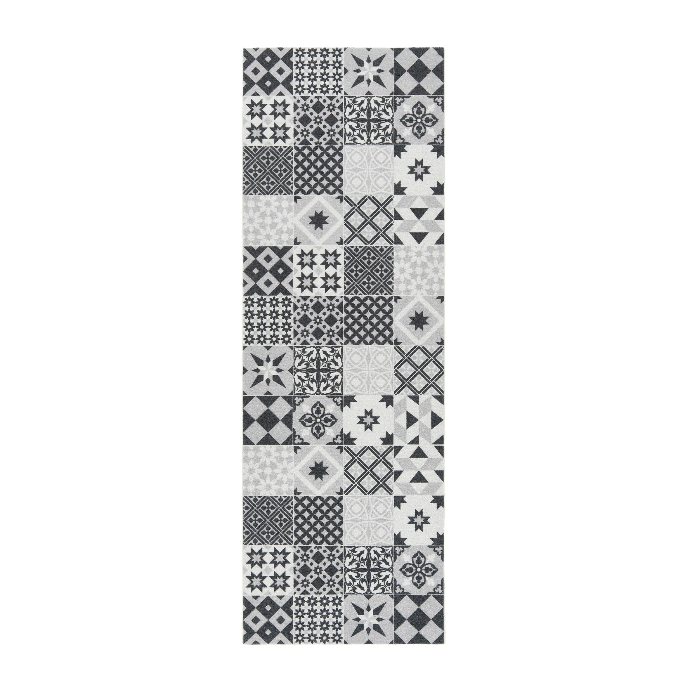 Victorian Tile Black Tile Medium Runner, (L)150cm x (W)50cm