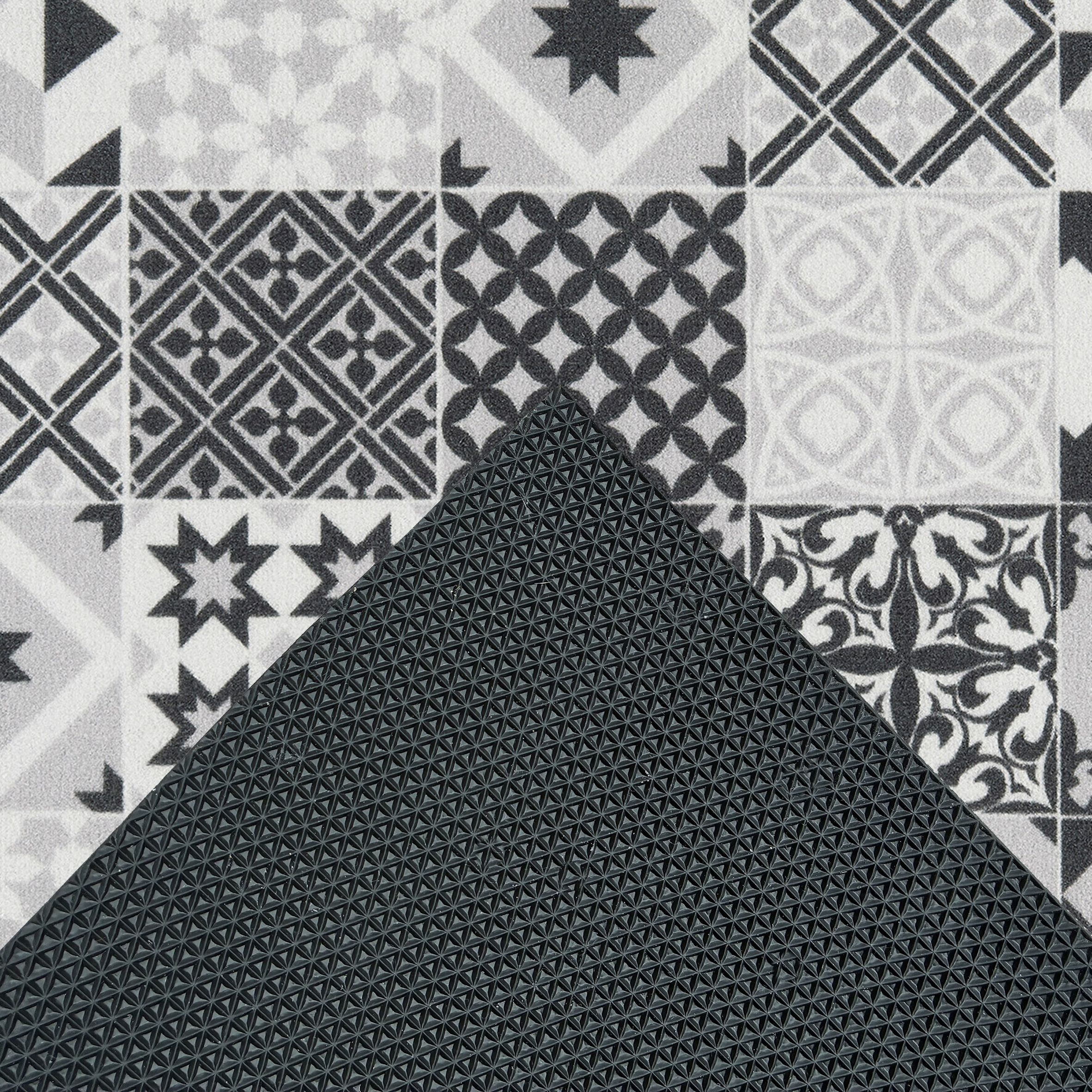 Victorian Tile Black Tile Medium Runner, (L)150cm x (W)50cm