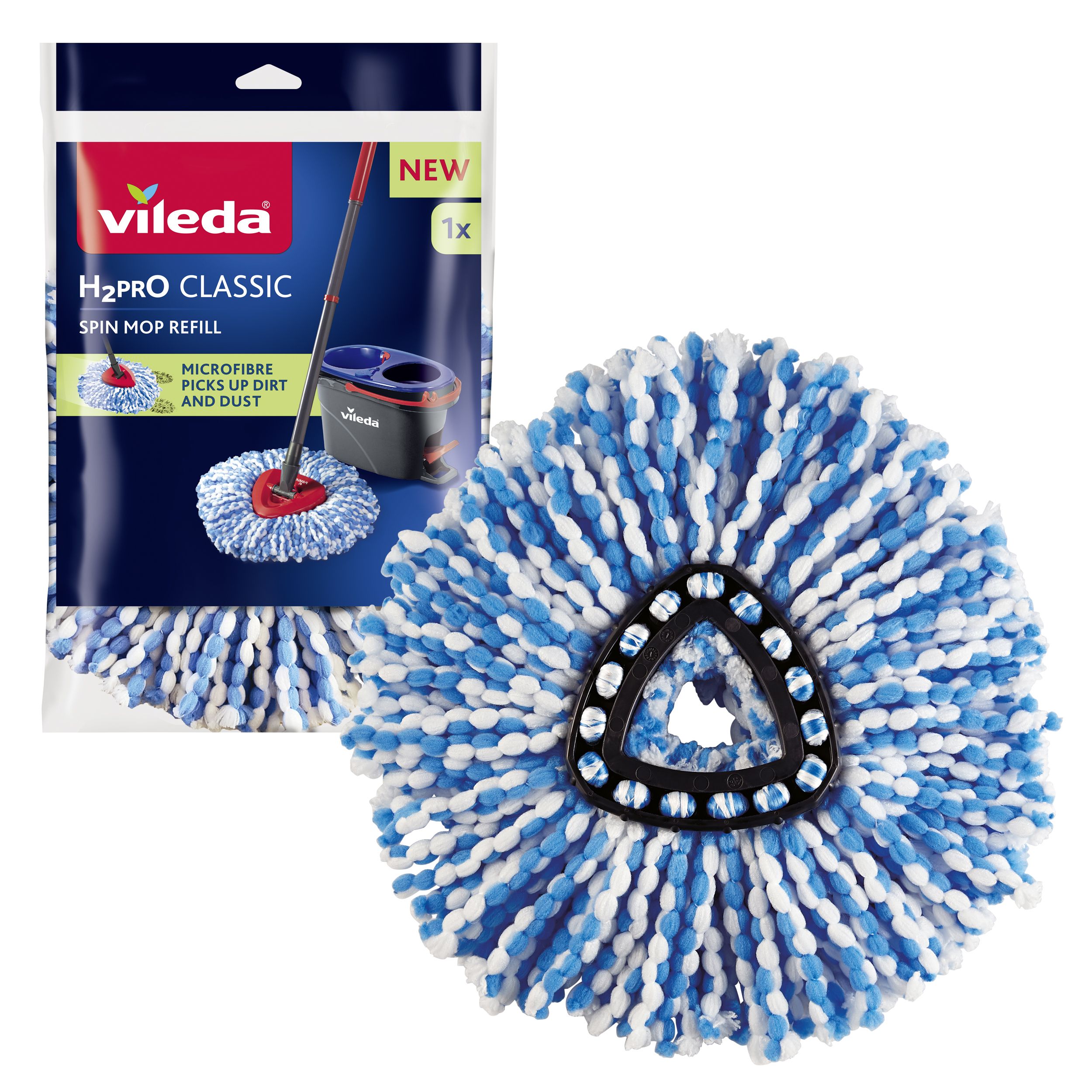 Vileda H2PrO Blue & White Microfibre Spin mop refill, (W)194mm