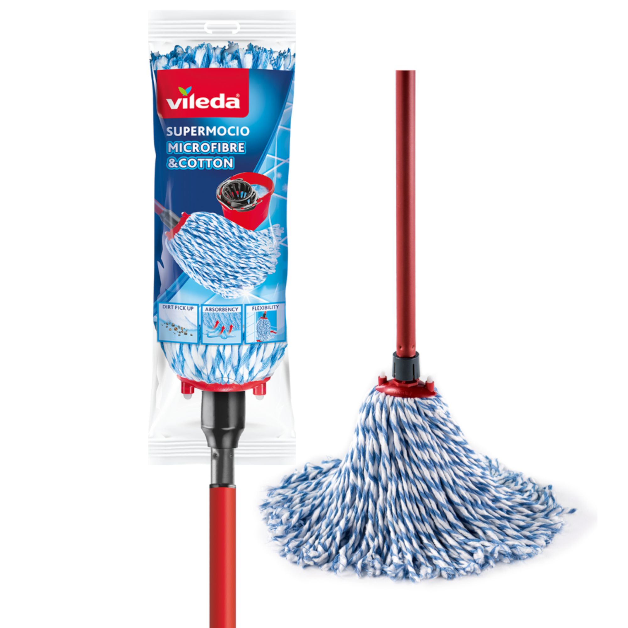 Vileda SupermocioColour: Red Mop Handle/ Blue & White Mop Head ...