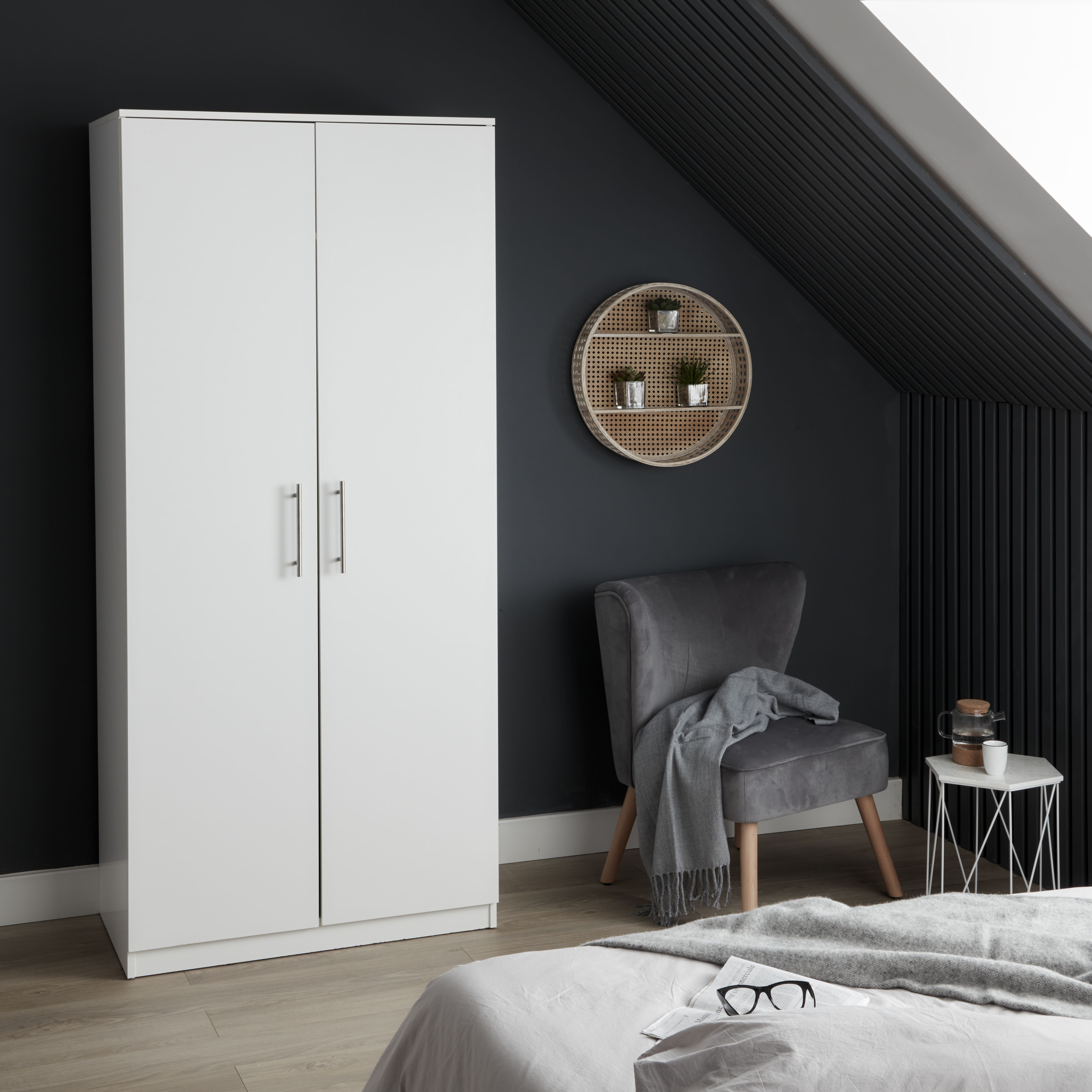 Vinova Modern Matt white Double Wardrobe (H)1995mm (W)900mm (D)500mm