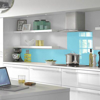 Vistelle Atoll Blue Glass effect Acrylic Splashback, (H)500mm (W)2070mm ...