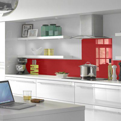 Vistelle Red Glass effect Acrylic Splashback, (H)500mm (W)2070mm (T)4mm ...