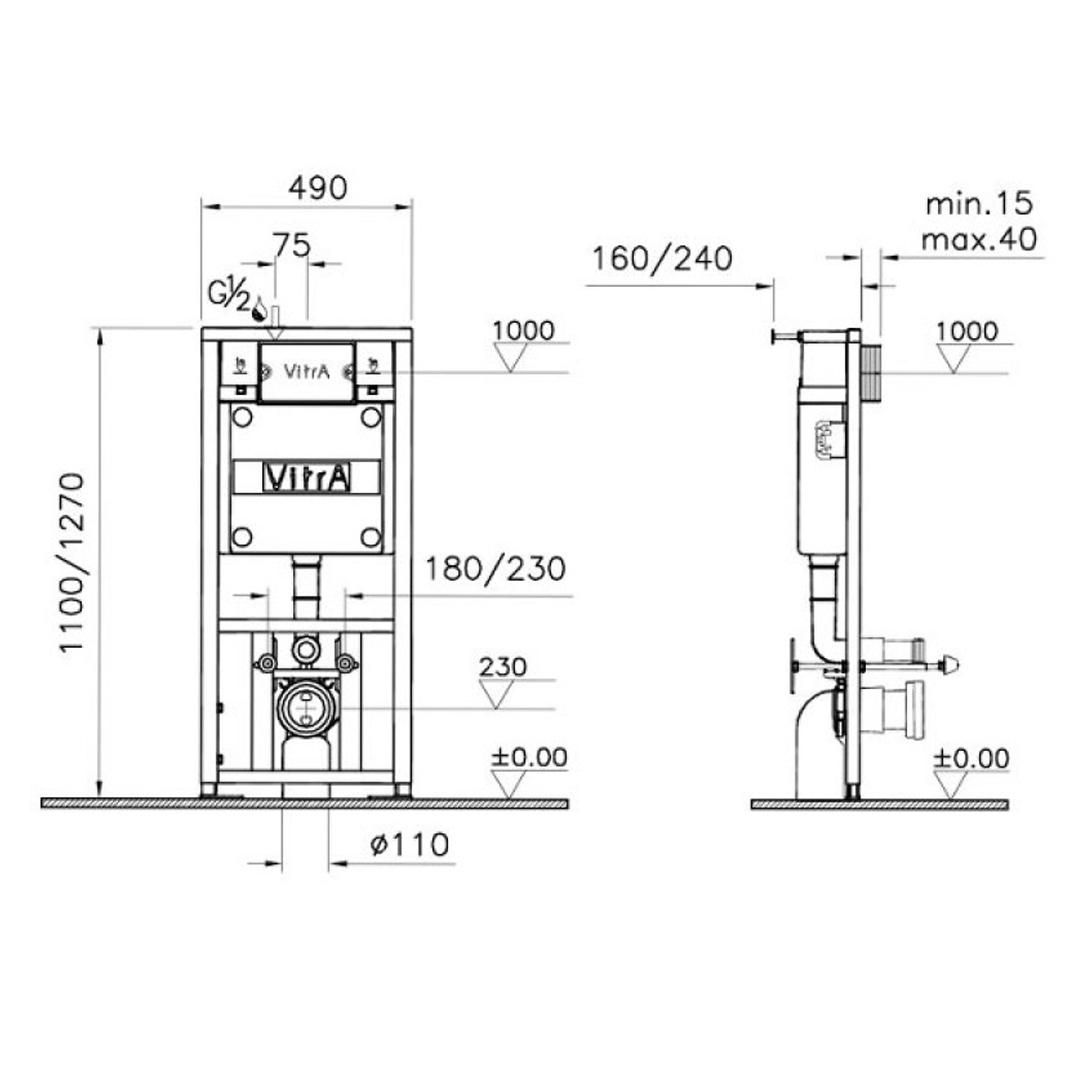 VitrA Koa White Slim Wall hung Square Toilet set with Soft close seat ...
