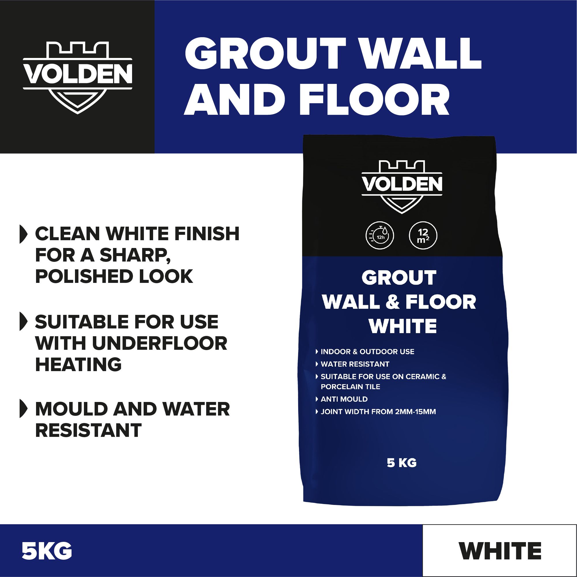 Volden White Wall & floor tile Grout, 5kg