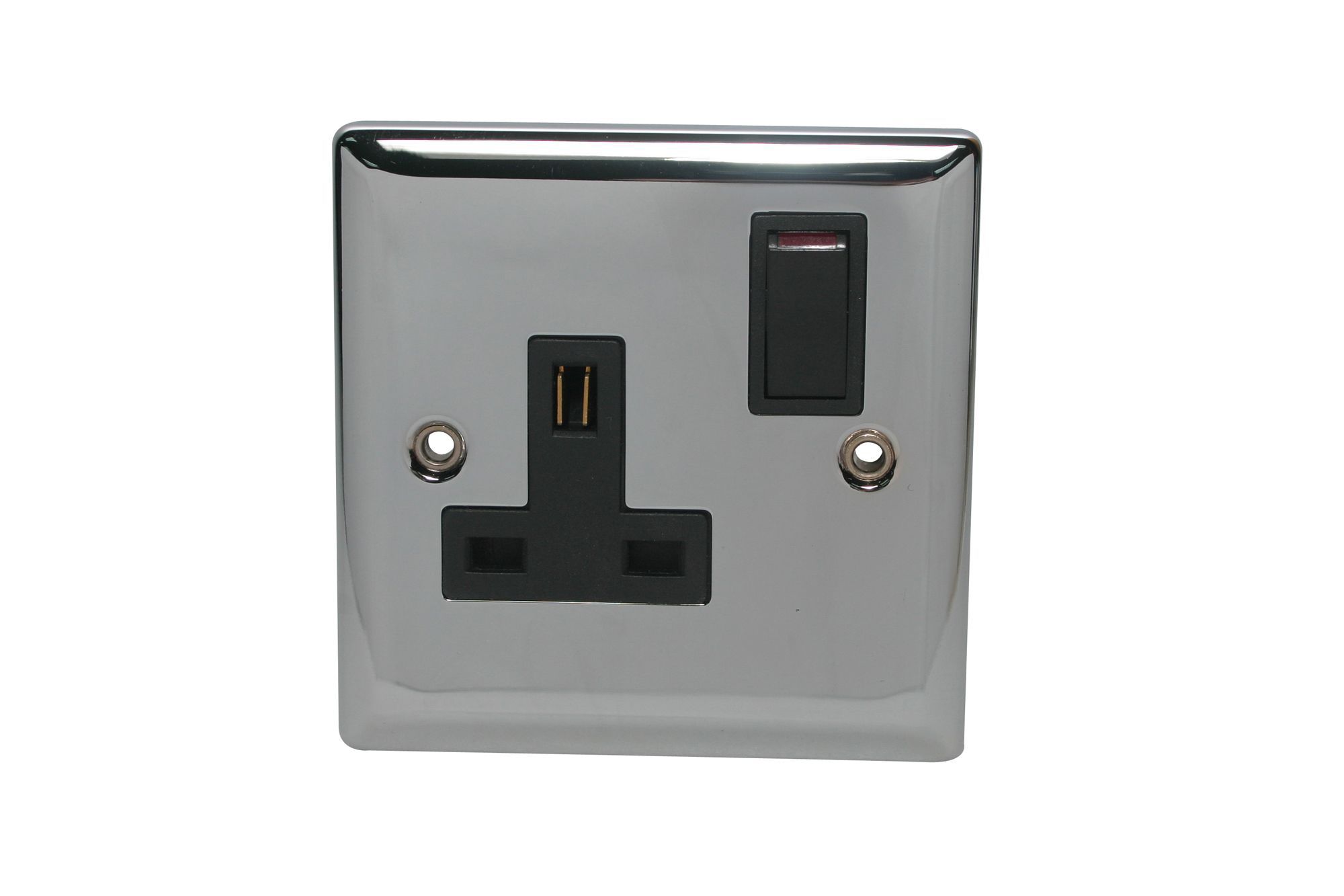 Volex Chrome Single 13A Switched Socket with Black inserts | DIY at B&Q