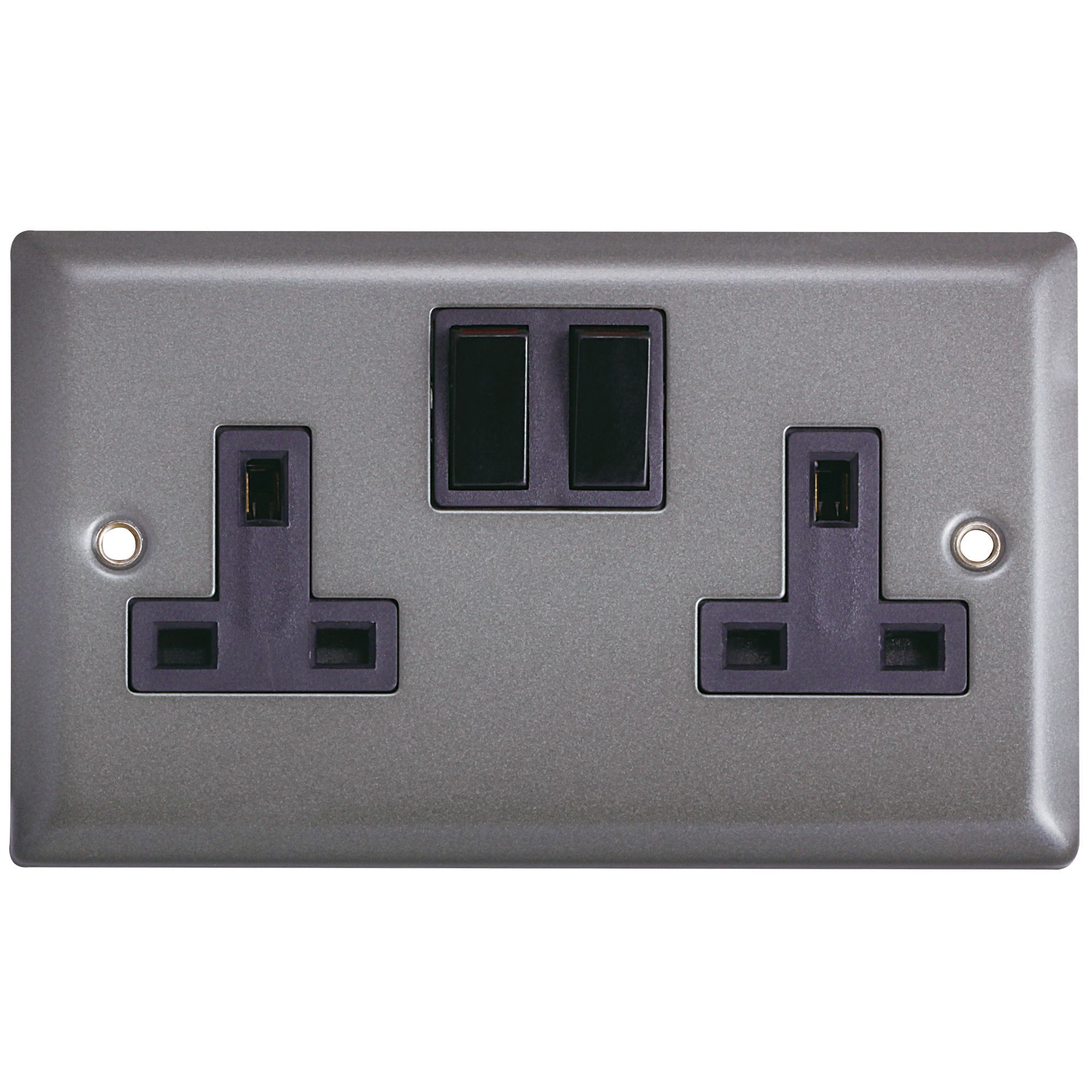 Volex Grey Double 13A Switched Socket with Black inserts | DIY at B&Q
