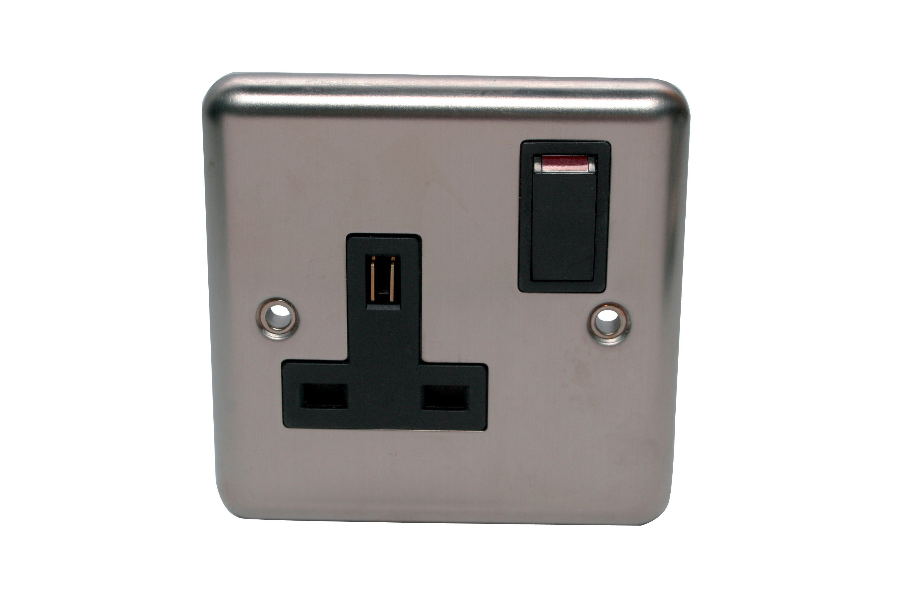 Volex Steel Single 13A Switched Socket with Black inserts | DIY at B&Q