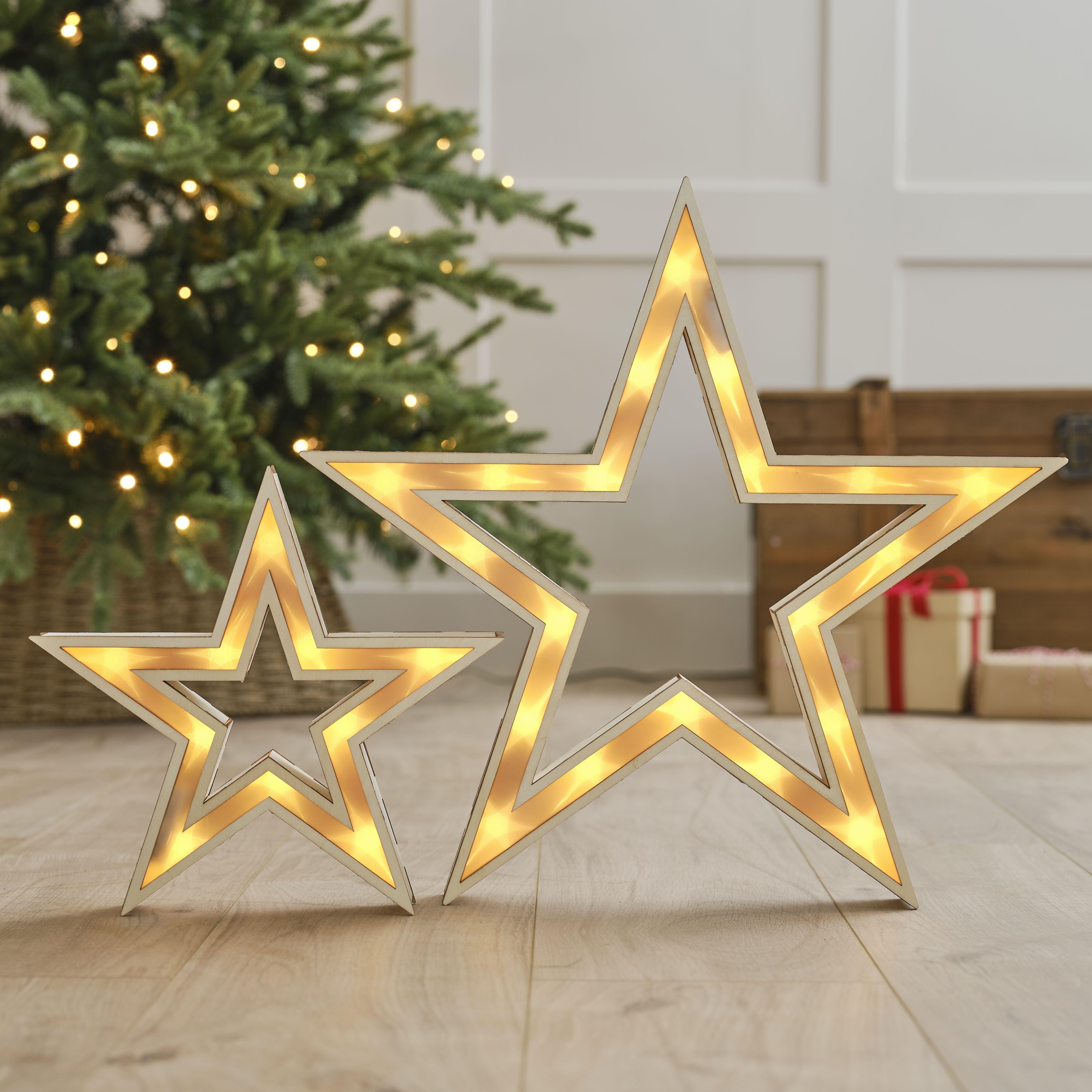 Warm white LED Brown Star Freestanding Single christmas light (H) 470mm