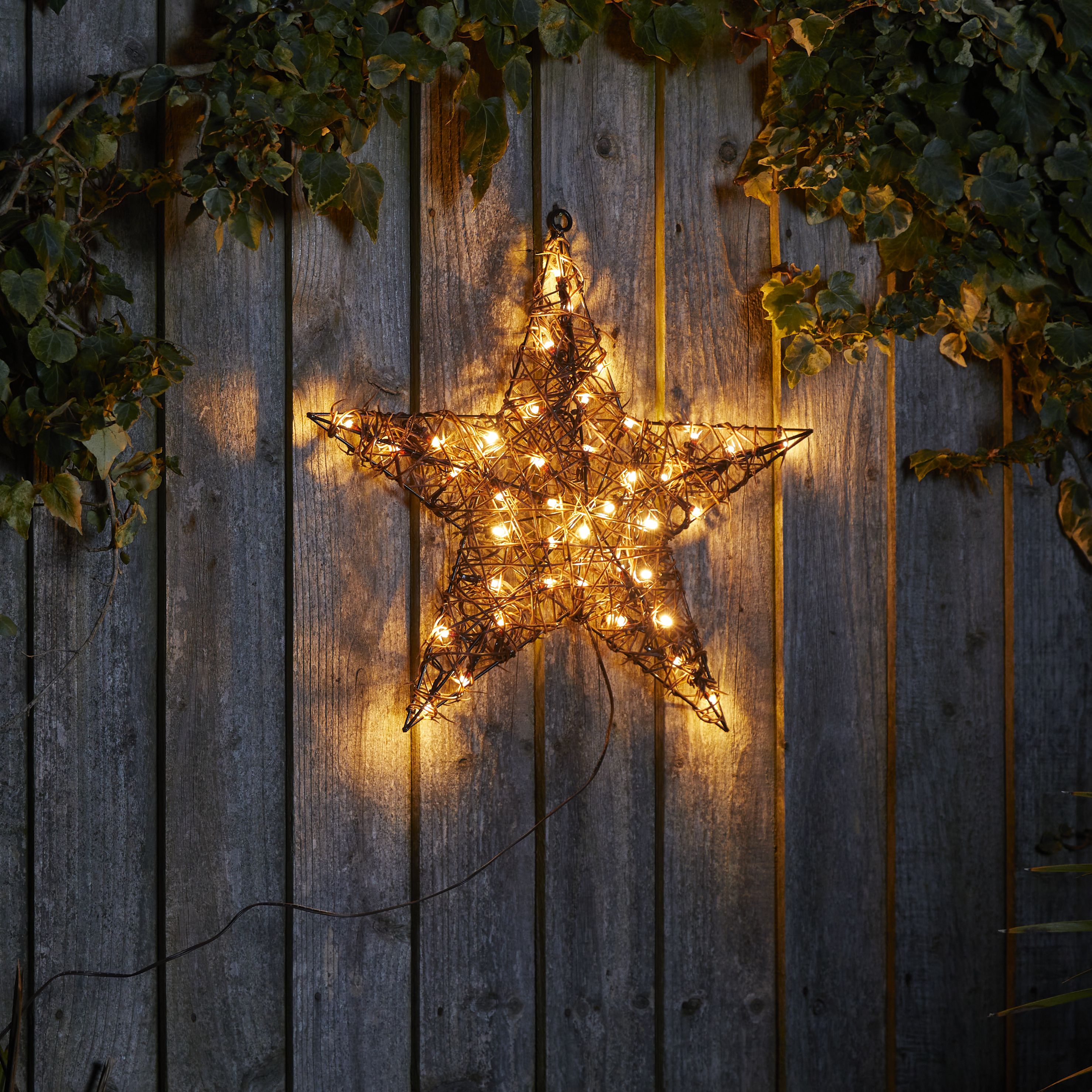 Warm white LED Brown Star Freestanding & wall-mounted Single christmas ...