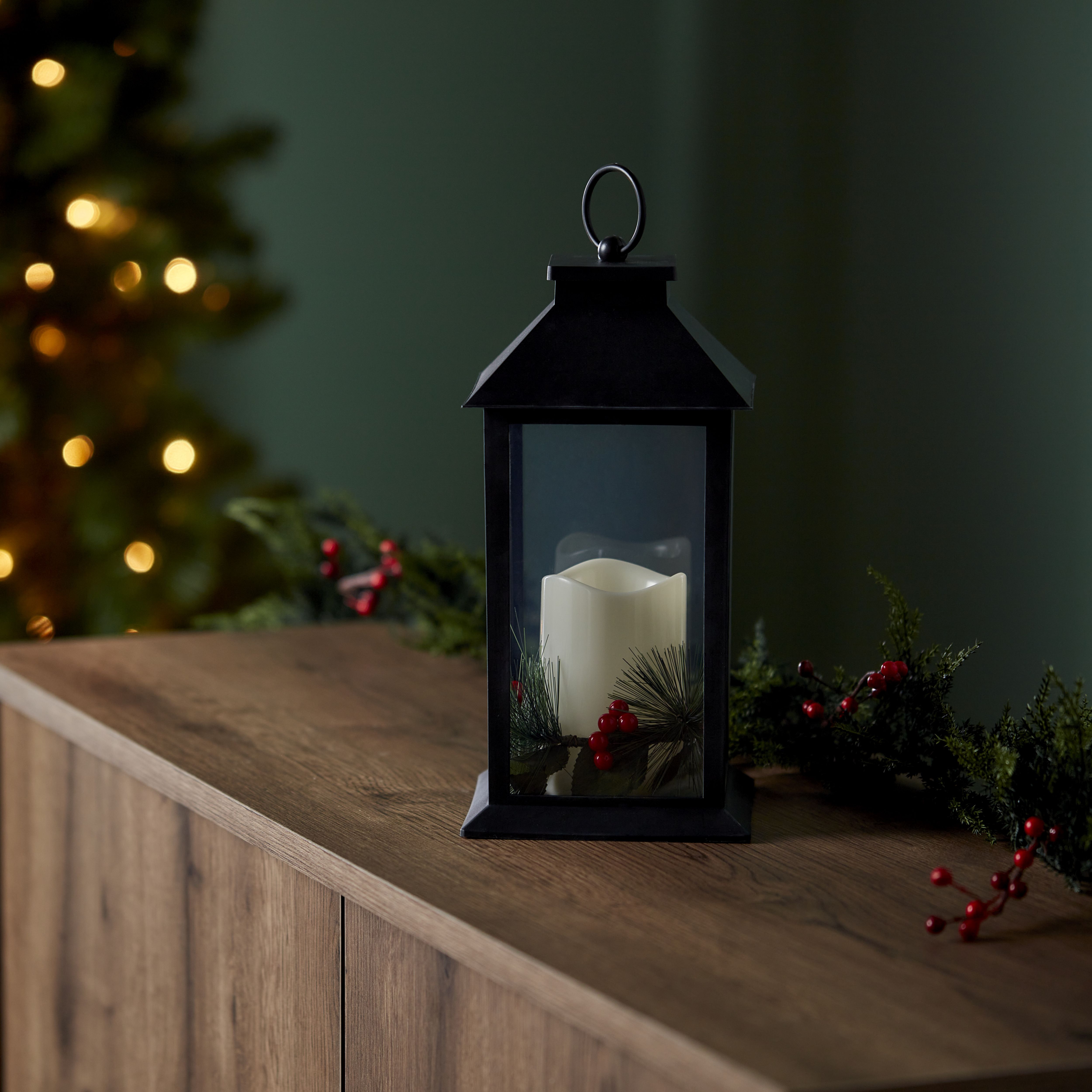 Warm white LED Candle Lantern Silhouette (H) 275mm