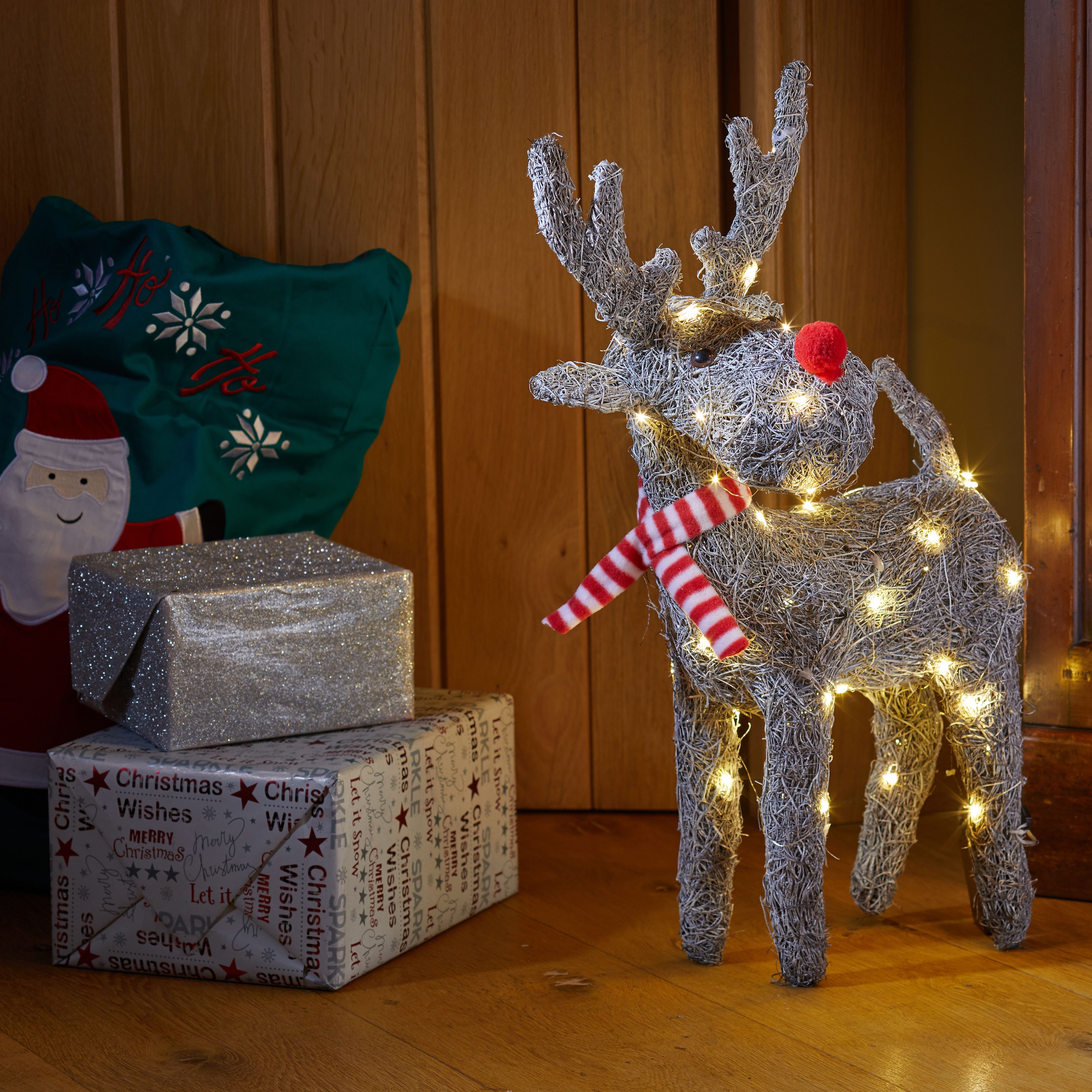 Warm white LED Grey Faux Rattan Blitzen Silhouette (H) 510mm