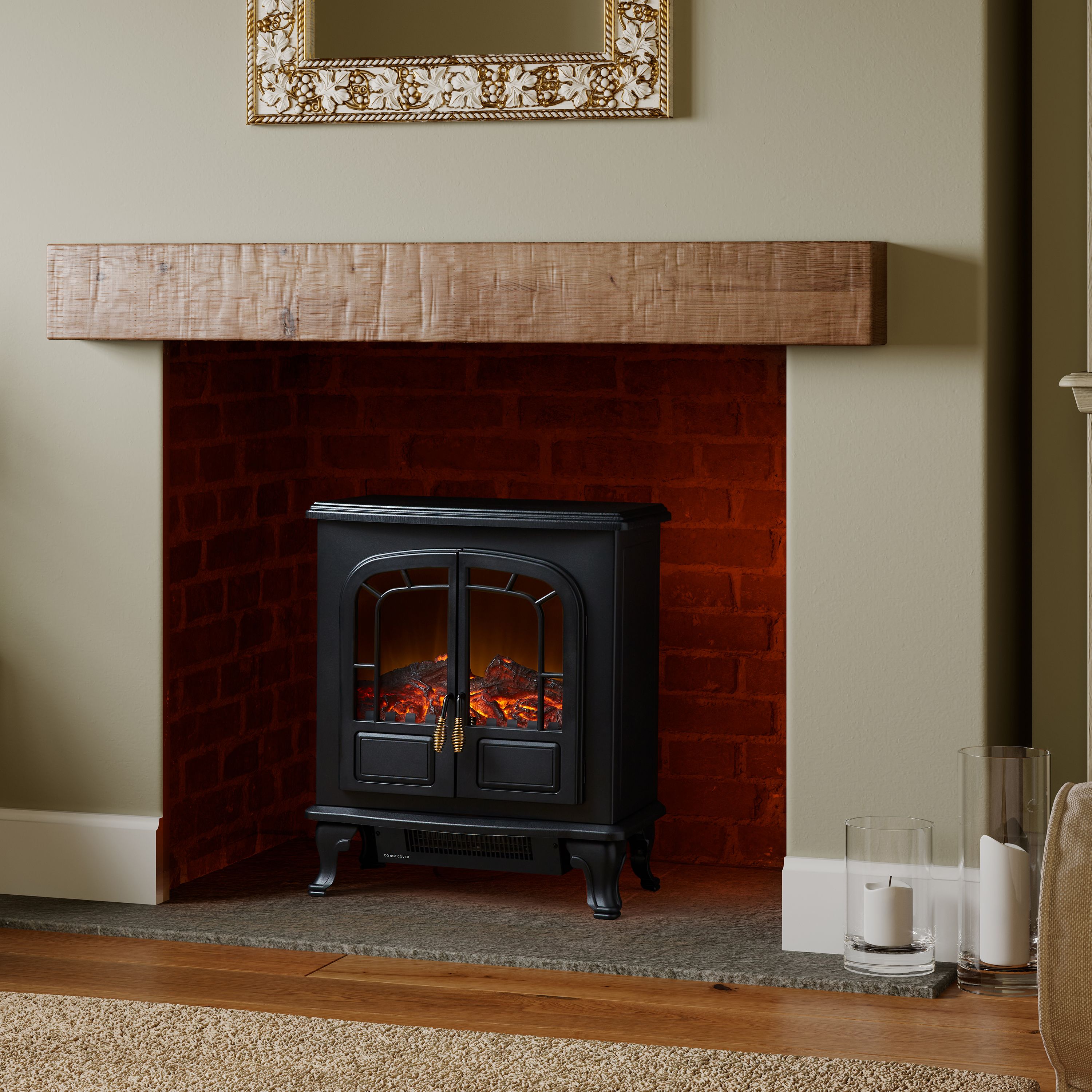 Warmlite 2kW Matt Black Cast iron effect Electric Stove (H)600mm (W)504mm