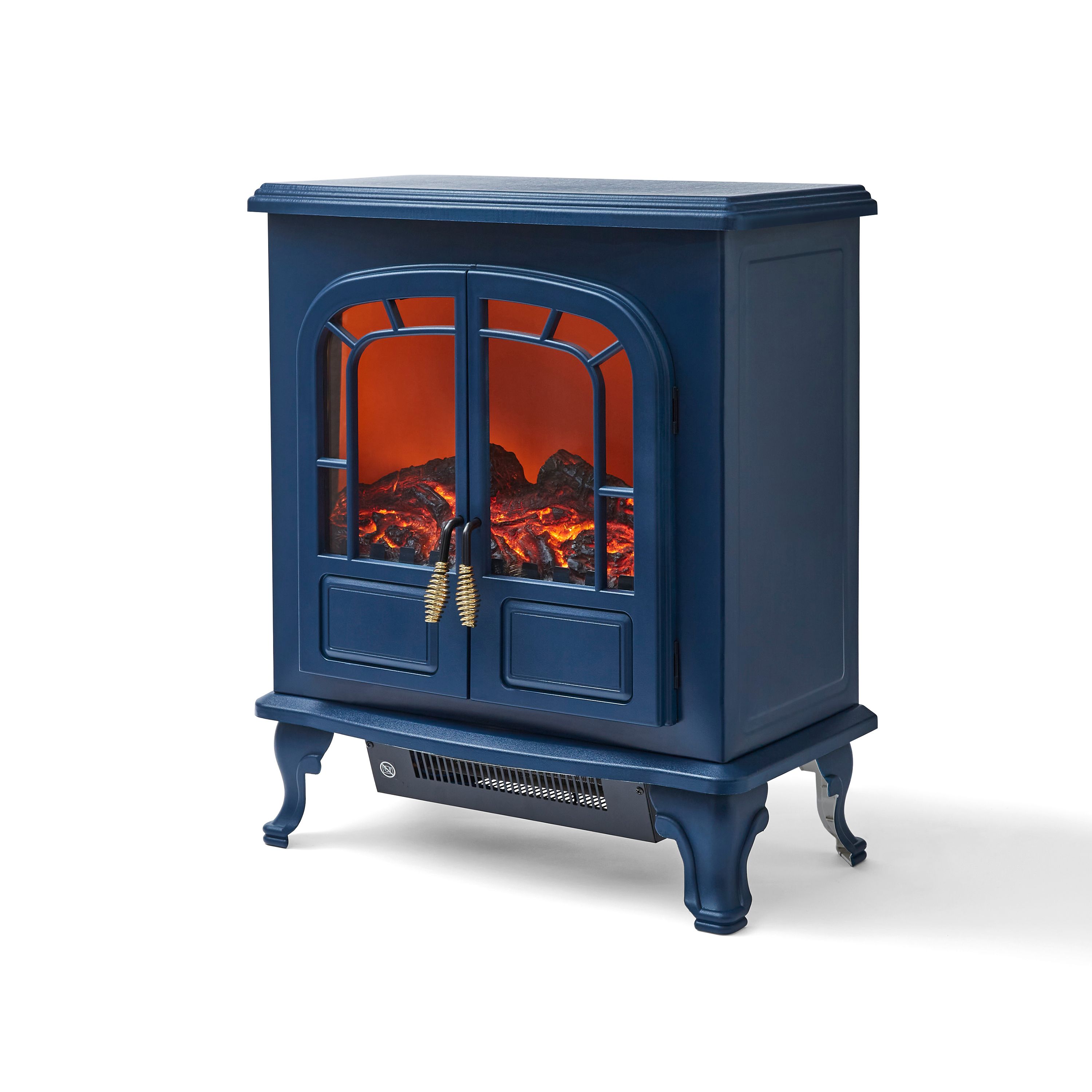 Warmlite 2kW Matt Midnight blue Cast iron effect Electric Stove | DIY ...