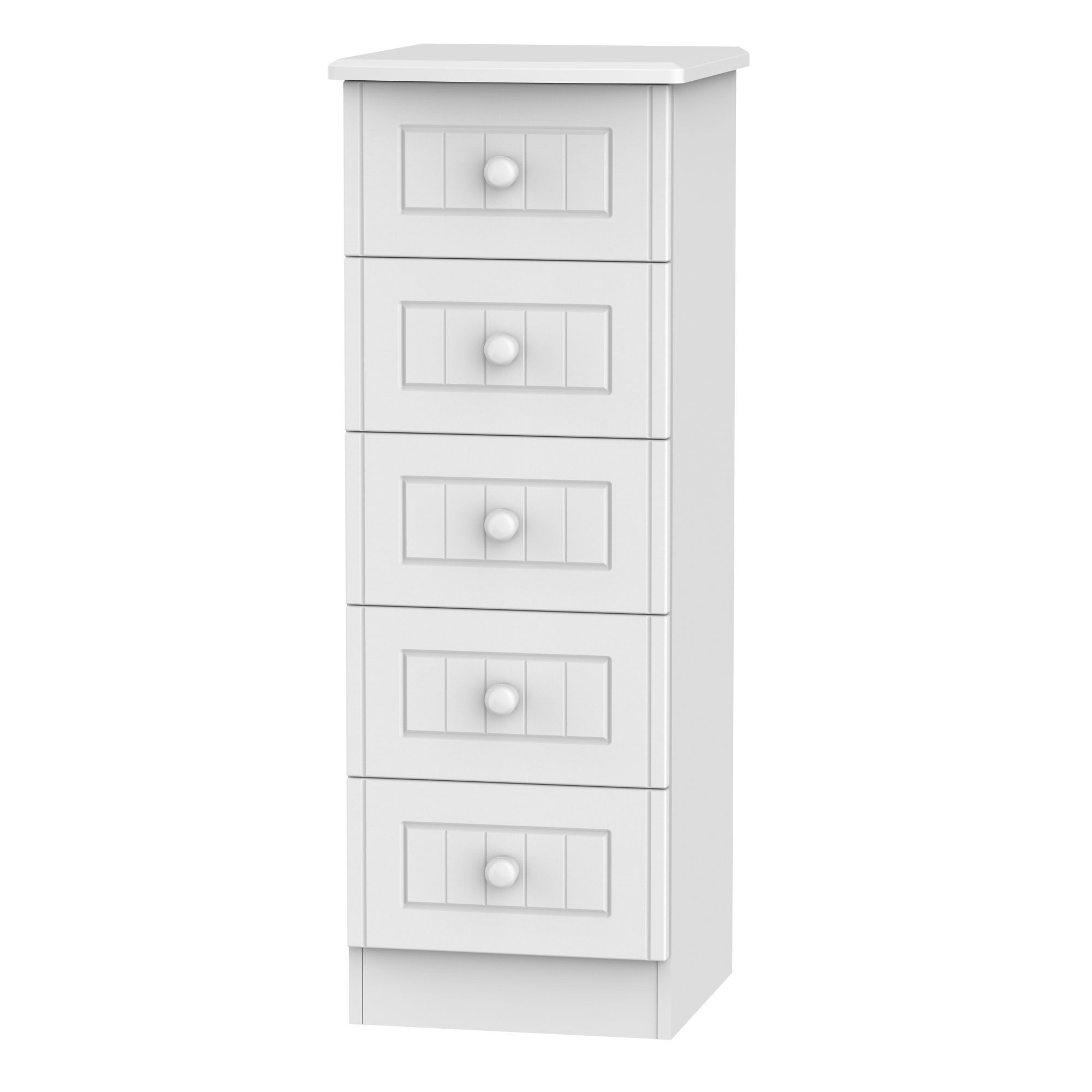 Warwick High gloss white Chipboard & MDF 5 Drawer Tall Chest of drawers ...